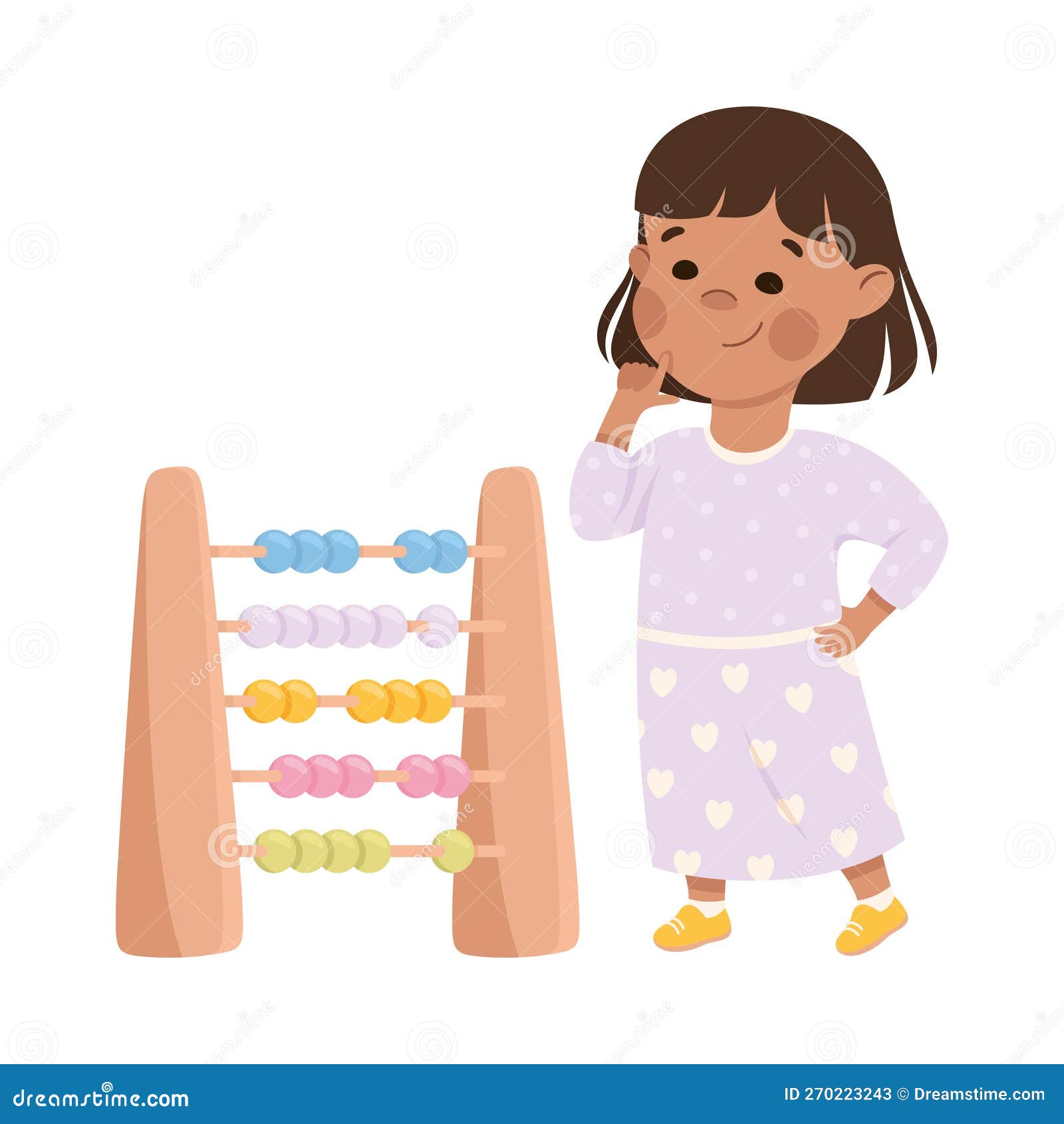 Cute Preschool Girl Solving Math Examples at Lesson Cartoon Vector ...