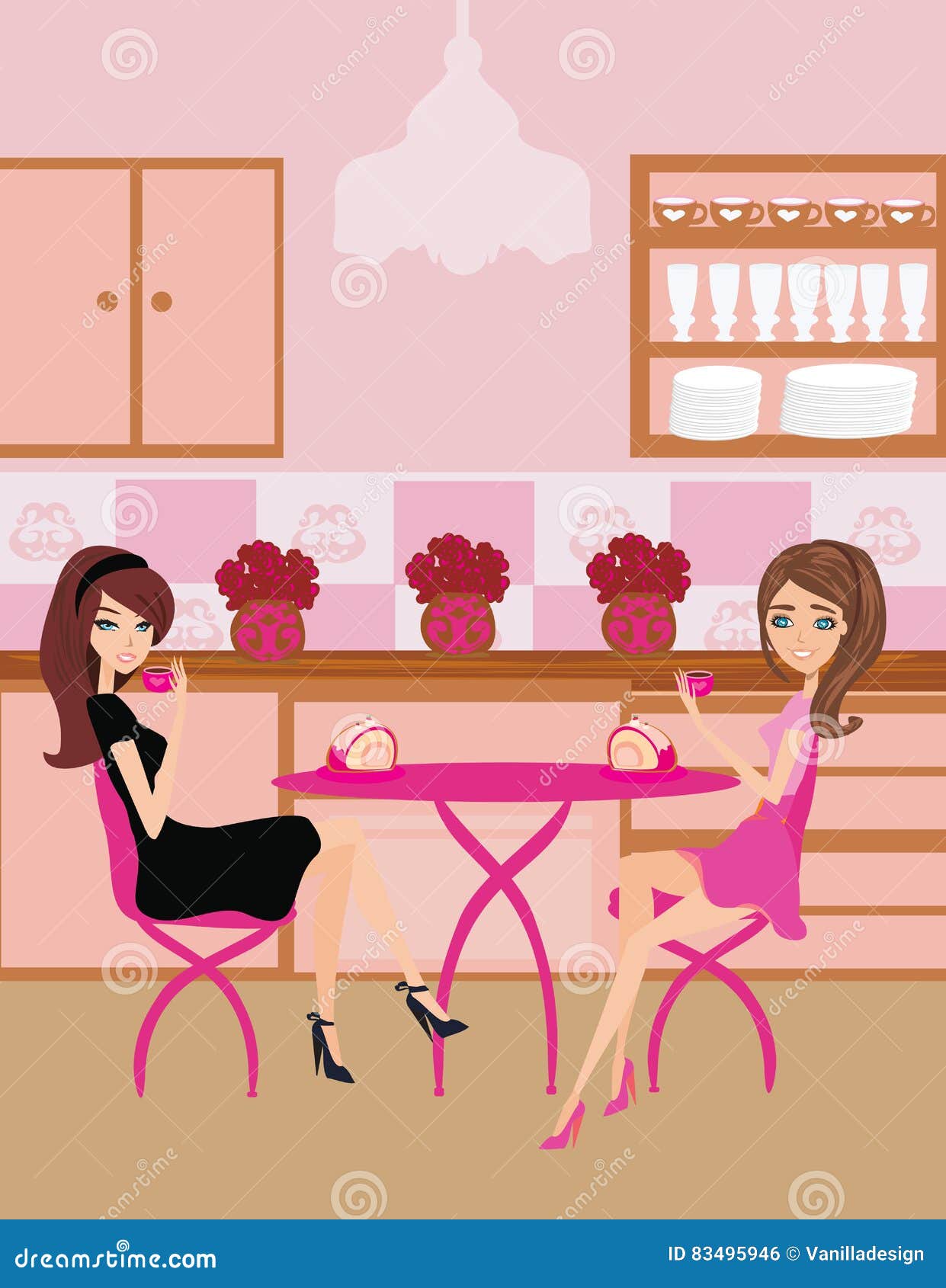 Cute Pretty Girls in Coffee Break Stock Vector - Illustration of ...