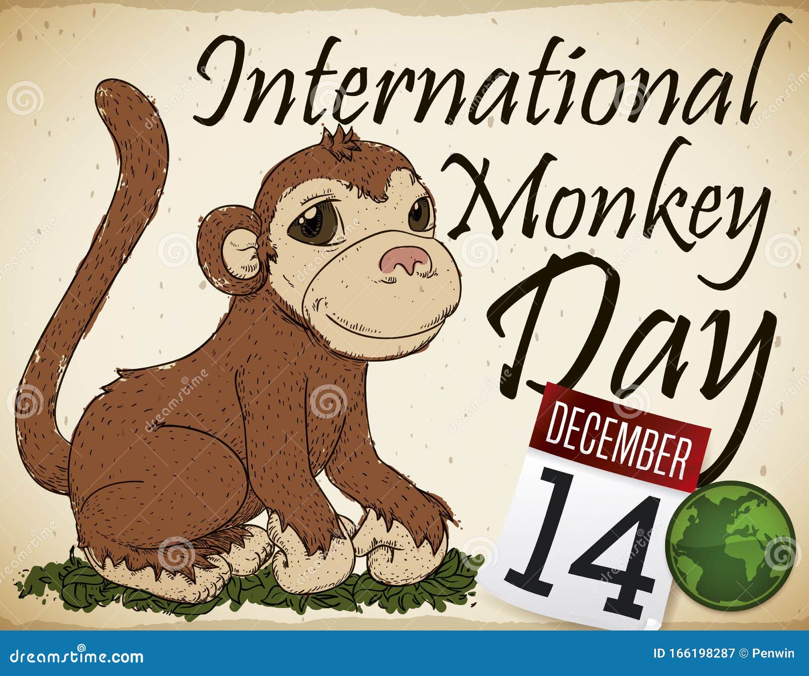 Cute Primate Draw, Calendar and Button Celebrating Monkey Day, Vector ...