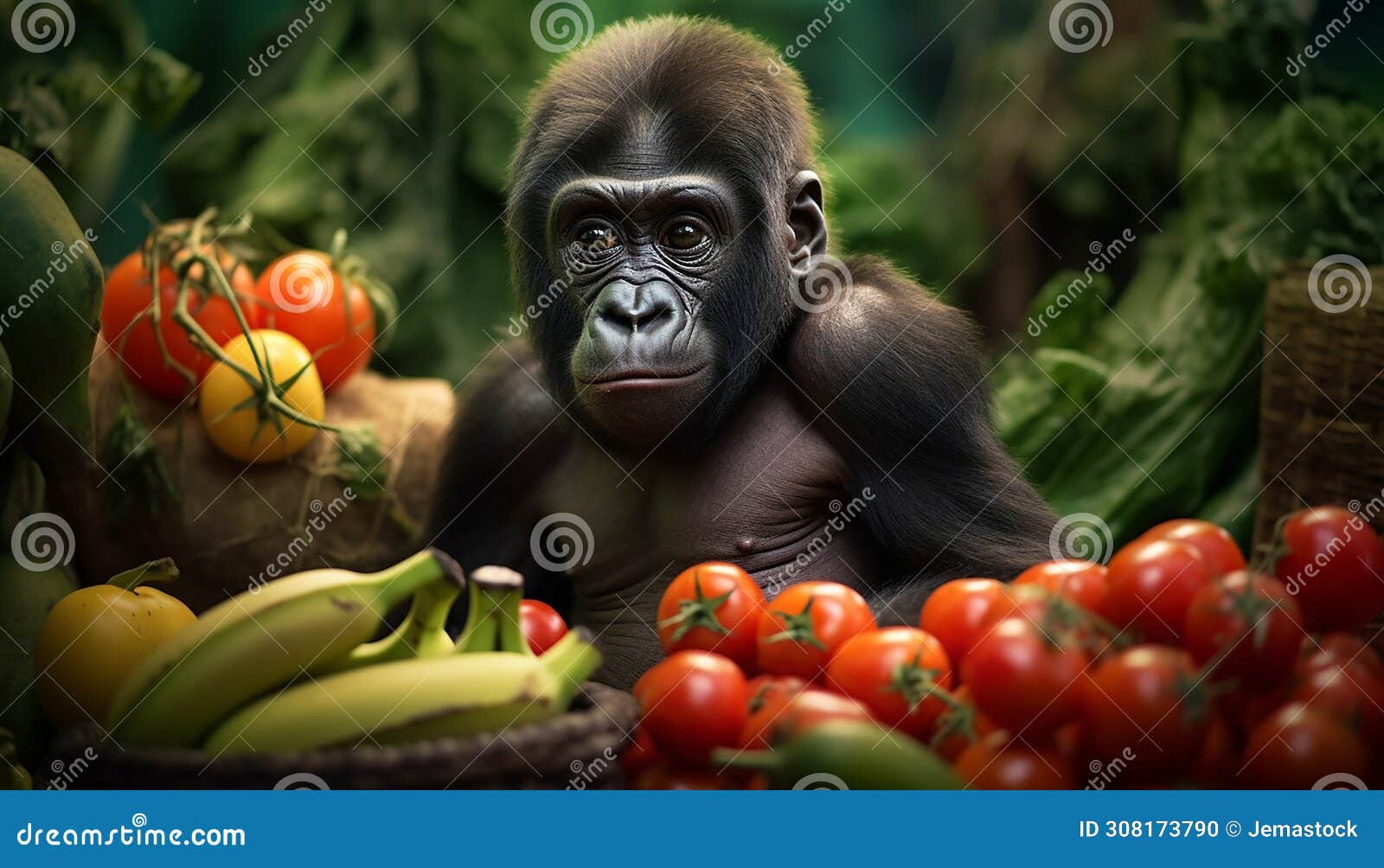 Cute Primate Eating Fresh Fruit in Tropical Rainforest Generated by AI ...