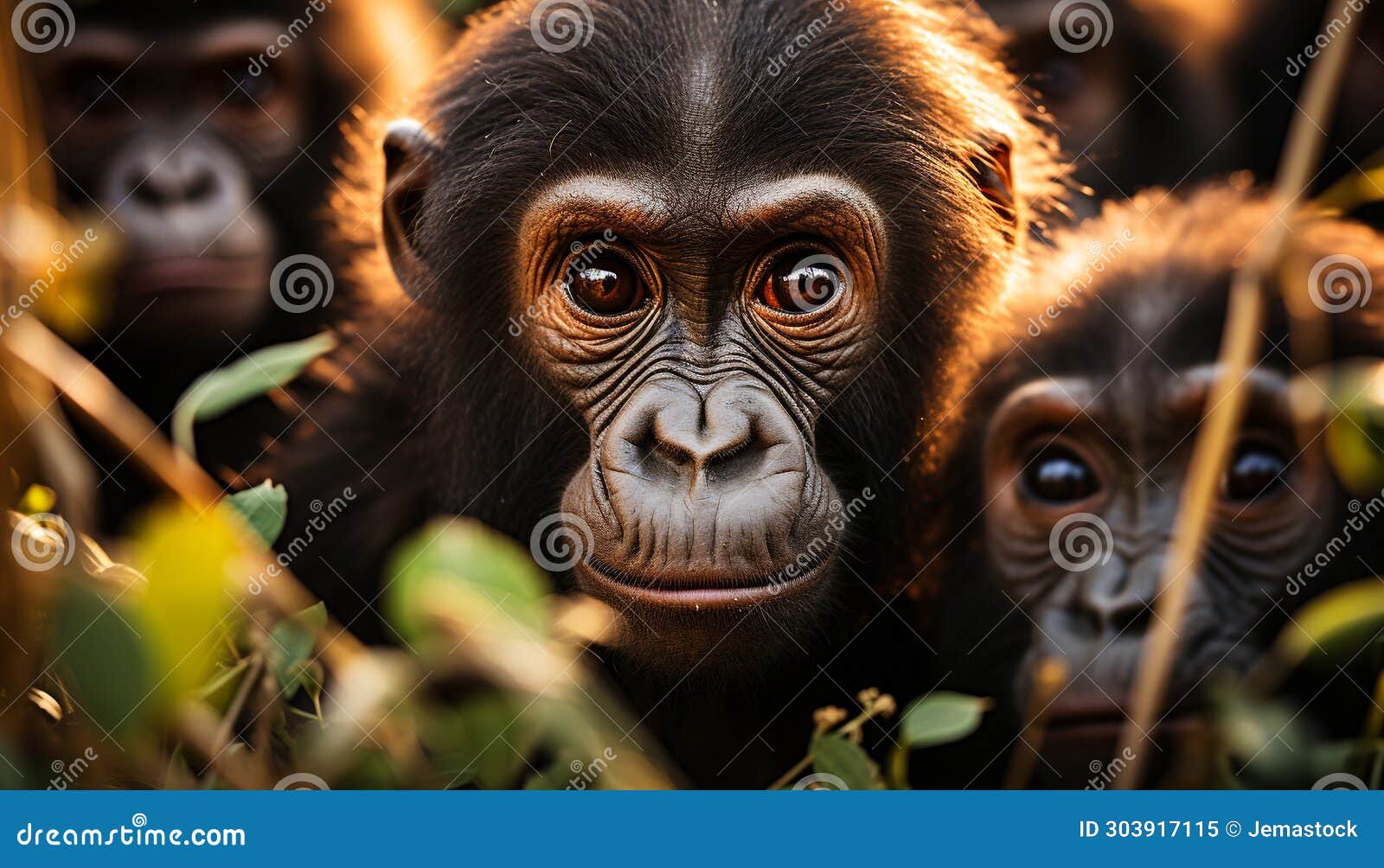 Cute Primate Eating in the Wild, Close Up of Animal Face Generated by ...