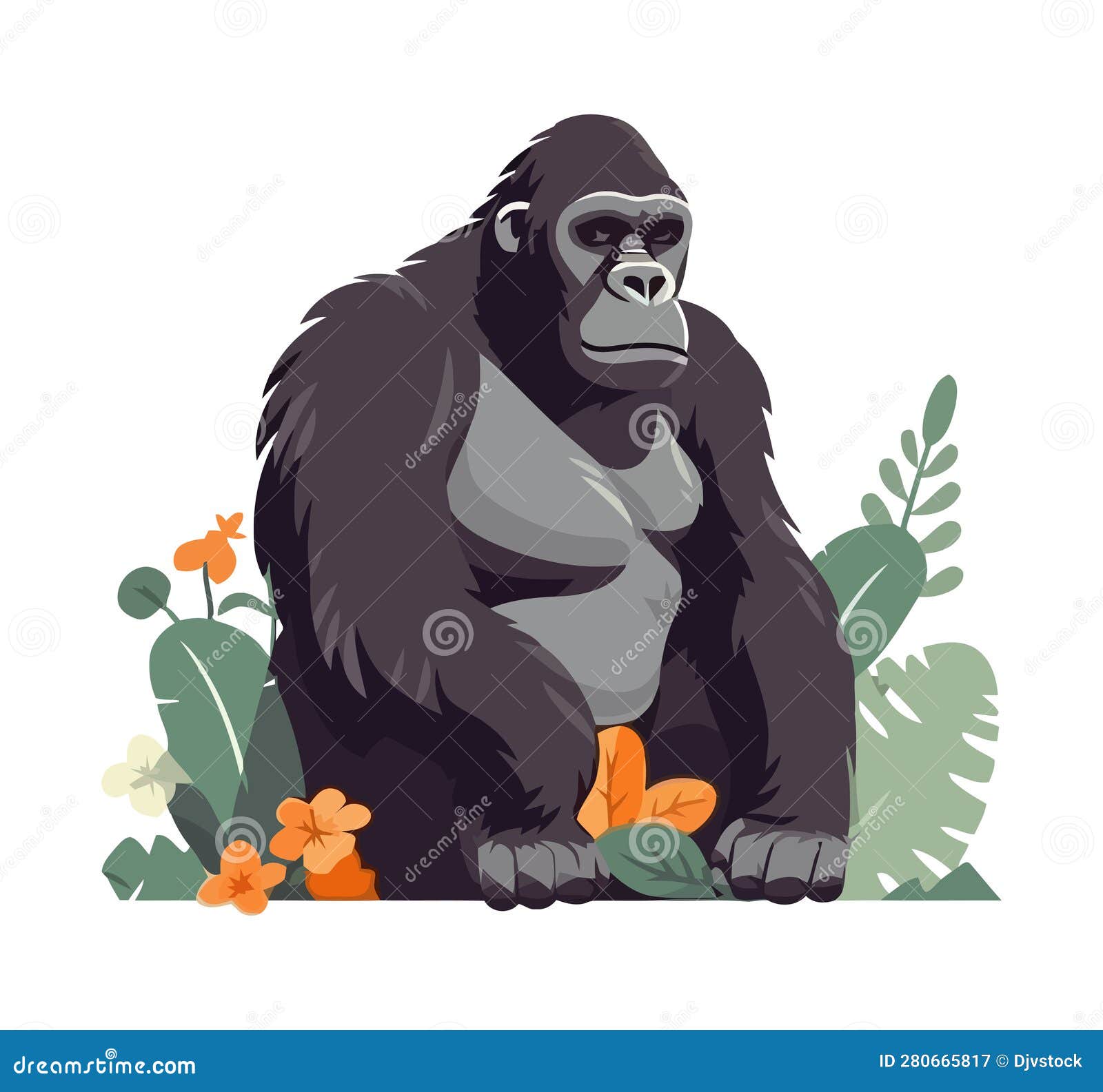 Cute Primate Mascot Sitting In Tropical Rainforest Cartoon Vector ...