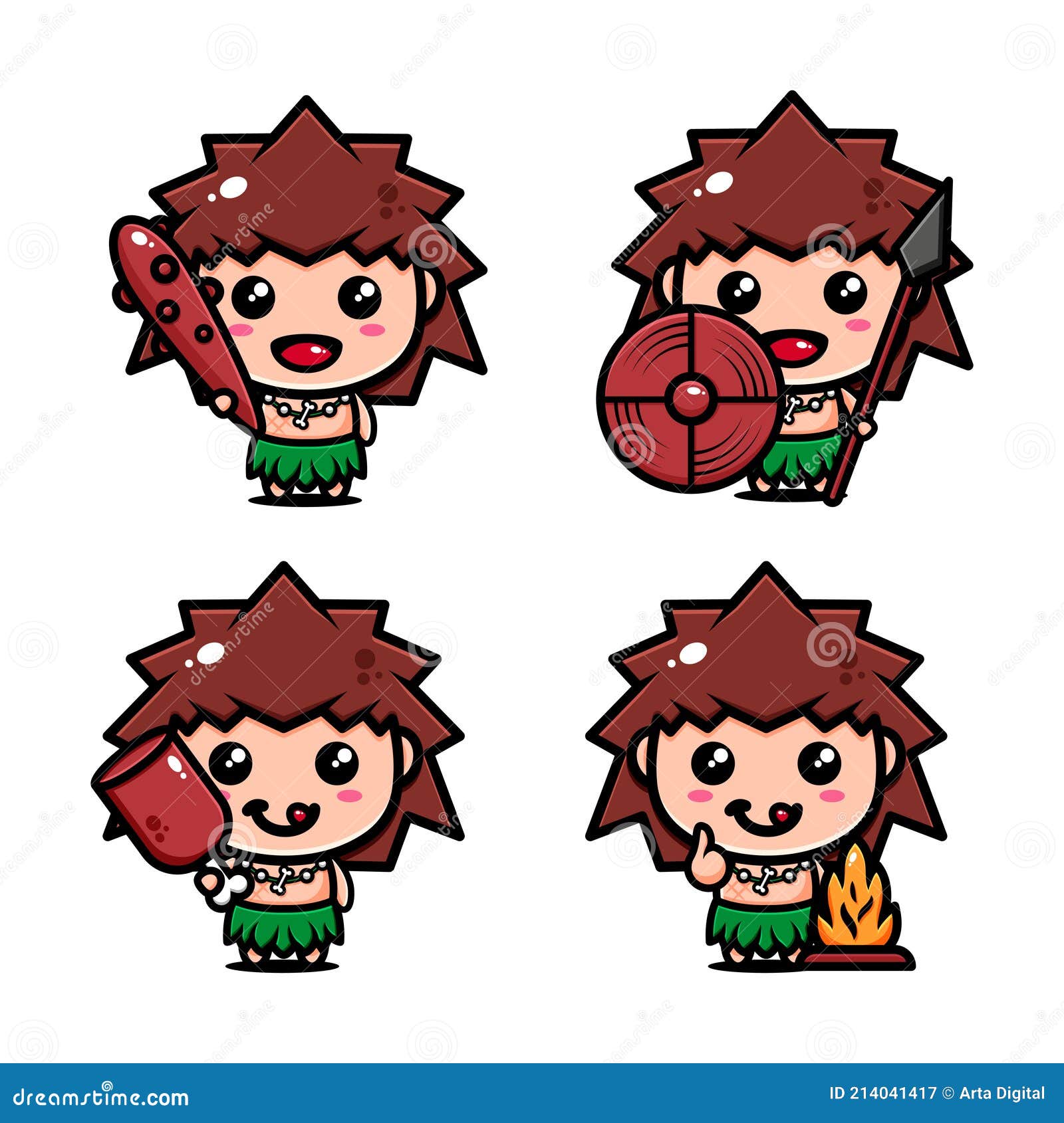 Cute Primitive People Character Design Themed Ancient Life of Humans ...