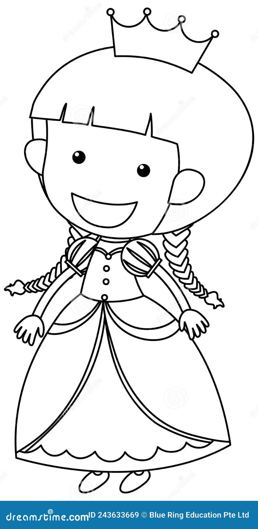 Cute Princess Doodle Outline for Colouring Stock Vector - Illustration ...