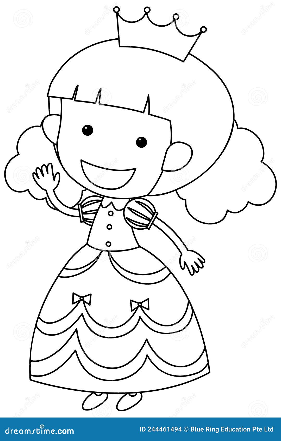 Cute Princess Doodle Outline for Colouring Stock Vector - Illustration ...