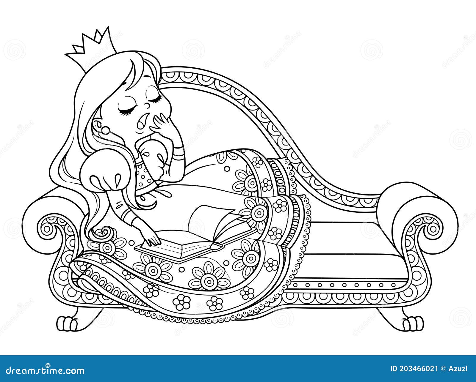 Princess Falls Asleep on the Sofa with a Book Outlined for Coloring ...