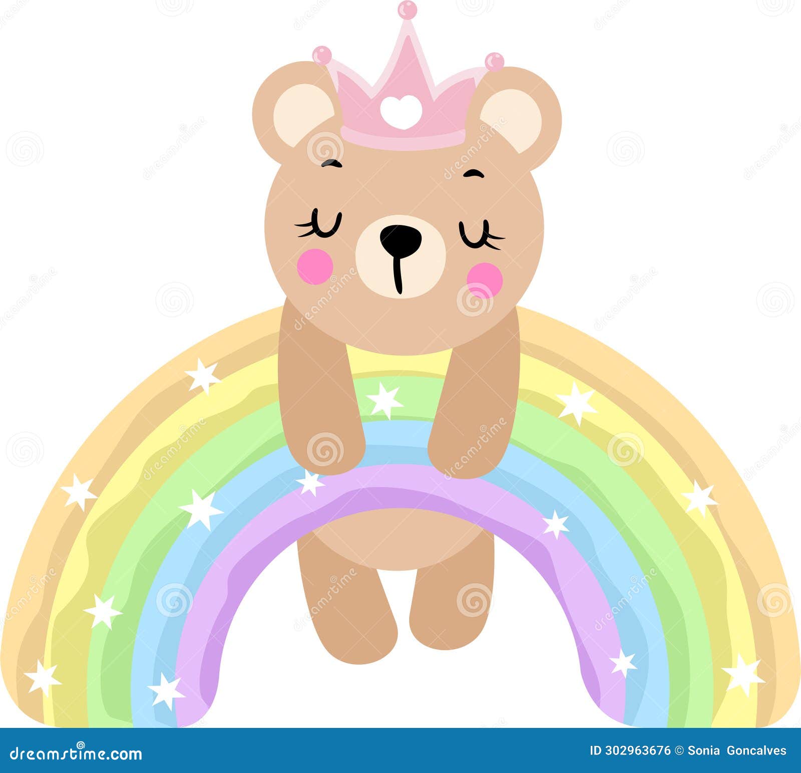 Cute Princess Teddy Bear Hanging on Magic Rainbow Stock Vector ...