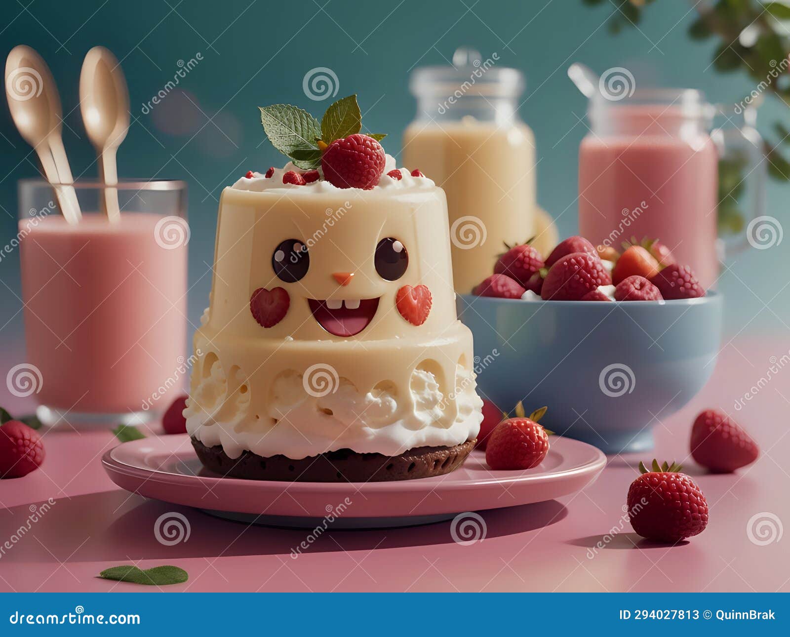 Cute pudding, strawberry stock image. Image of pudding - 294027813
