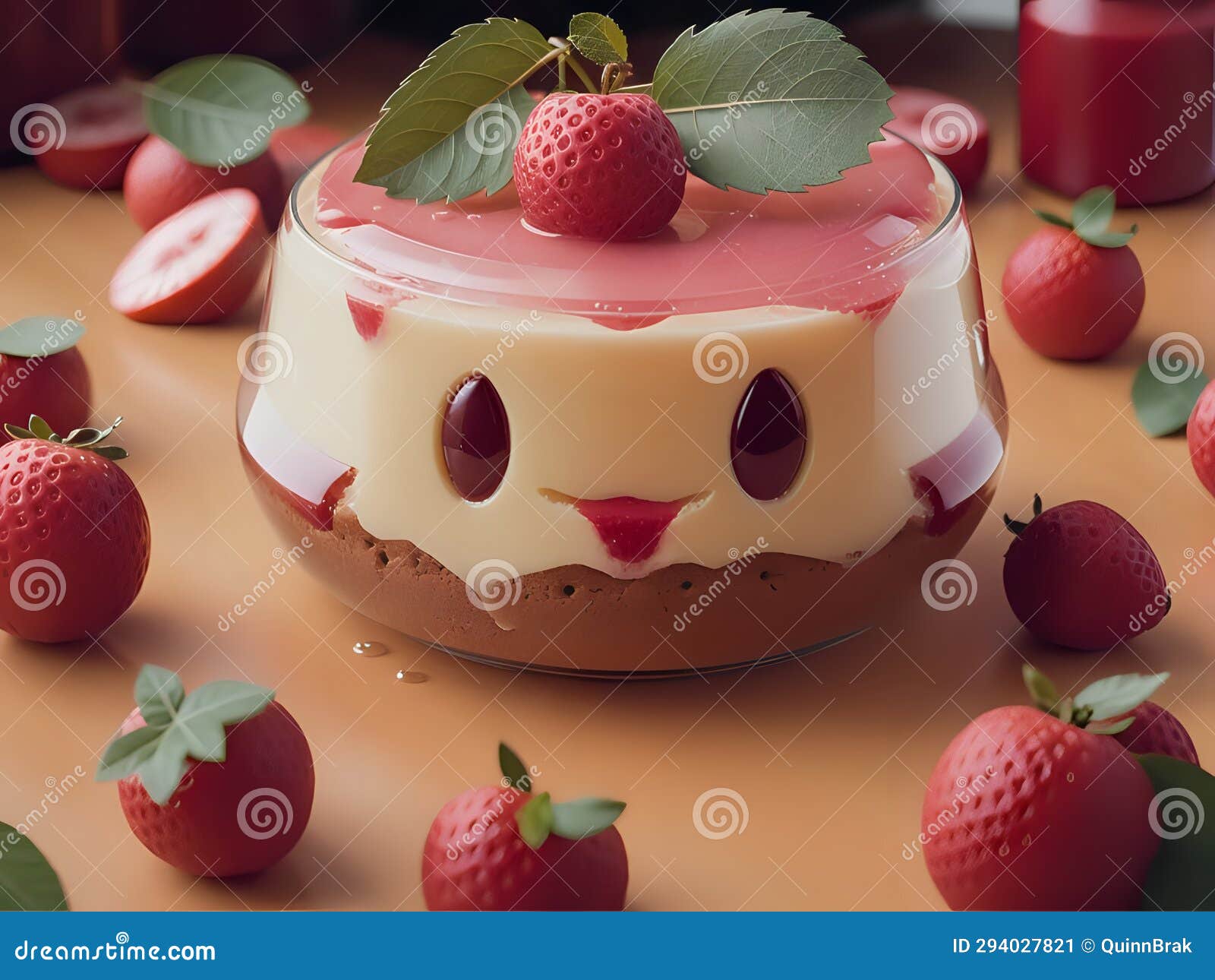 Cute pudding, strawberry stock image. Image of food - 294027821