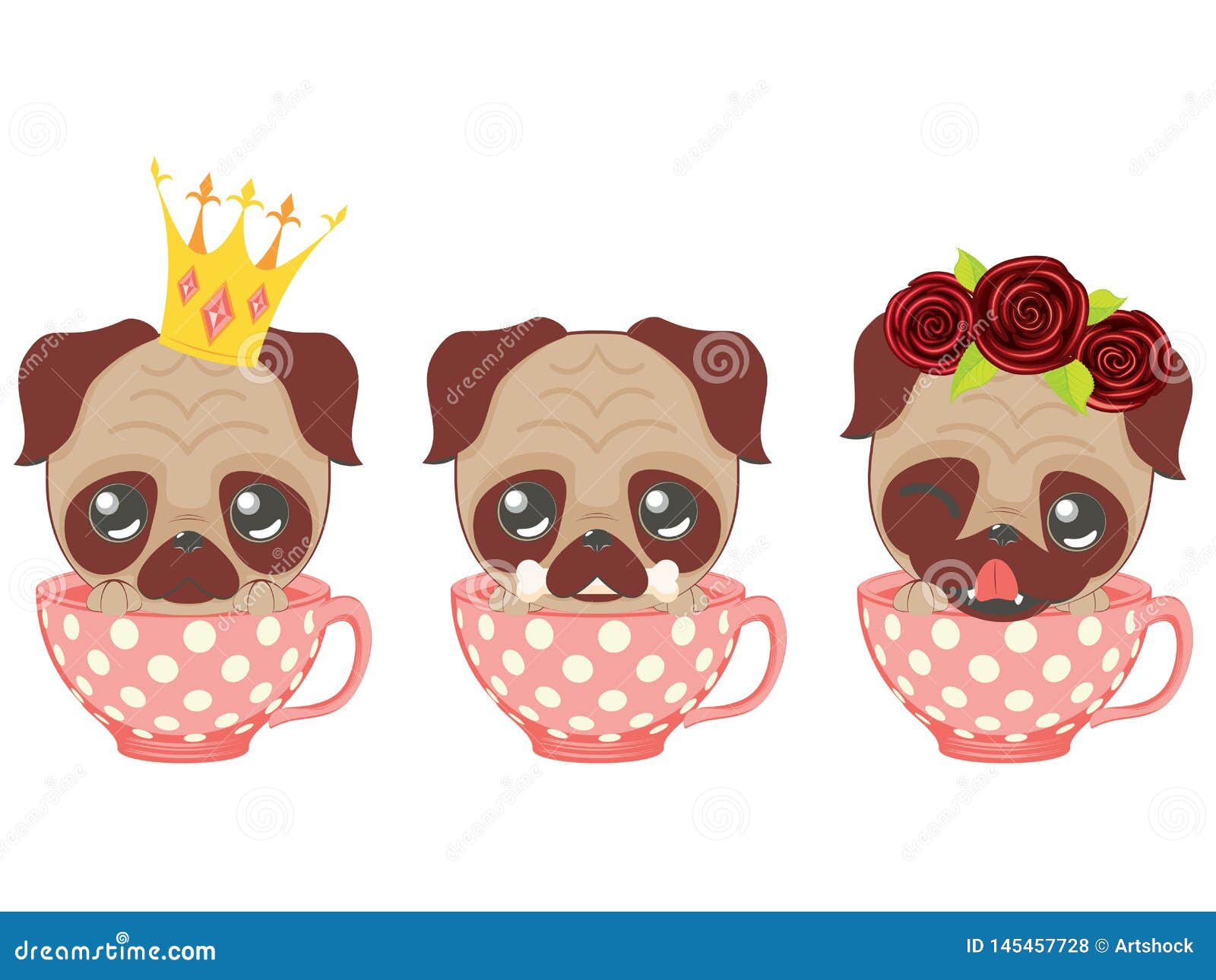 Cute pug in a cup stock vector. Illustration of design - 145457728