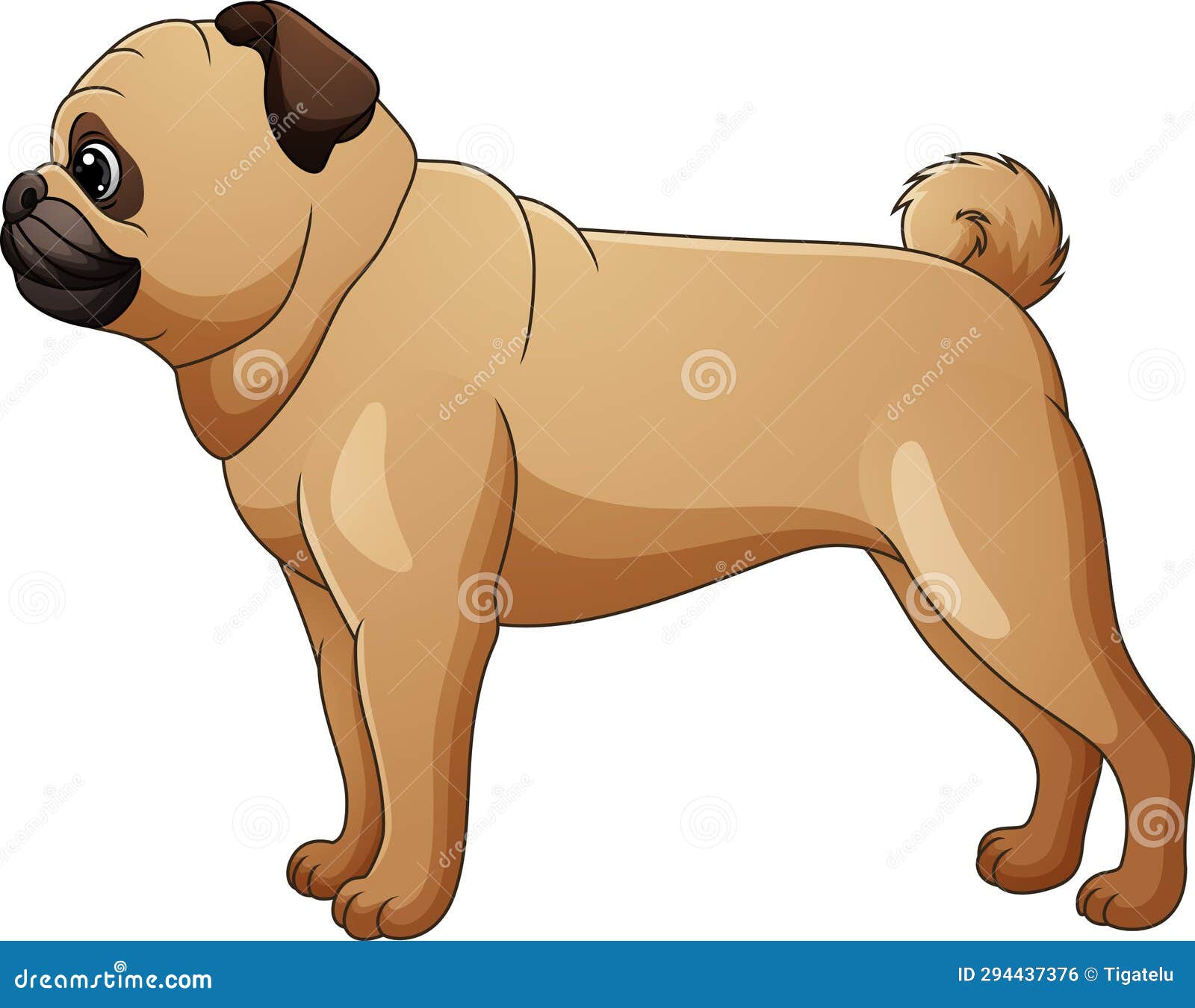 Cute Pug Dog Cartoon Isolated on White Background Stock Vector ...