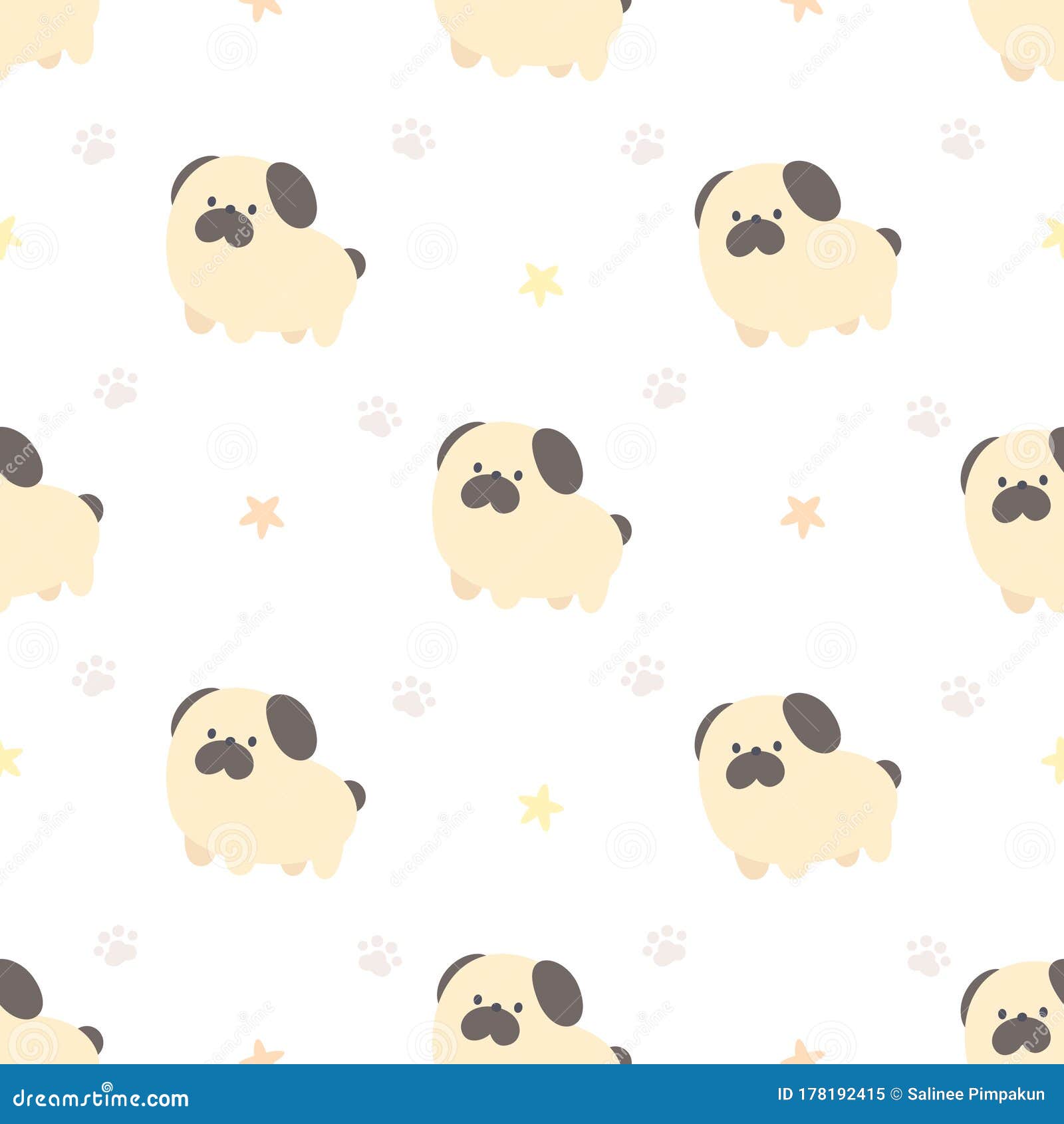 Cute Pug Dog Seamless Pattern Background Stock Vector - Illustration of ...