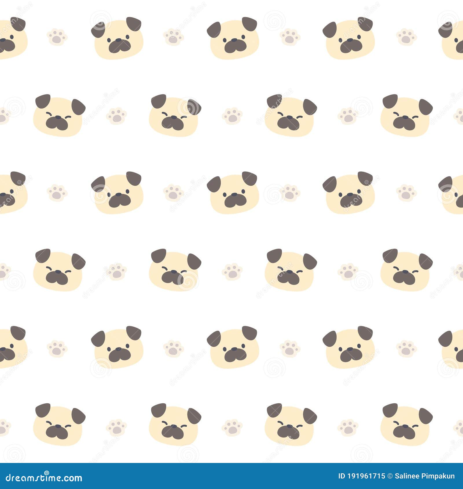 Cute Pug Dog Seamless Pattern Background Stock Vector - Illustration of ...