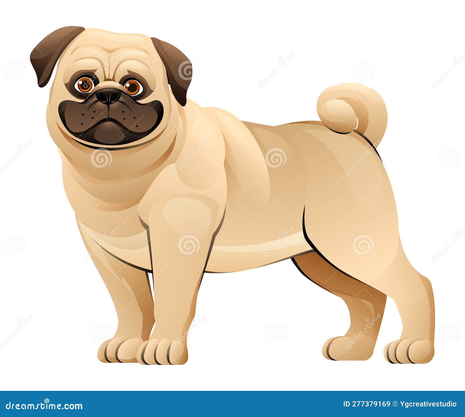 Cute Pug Dog Cartoon Illustration Stock Vector - Illustration of design ...
