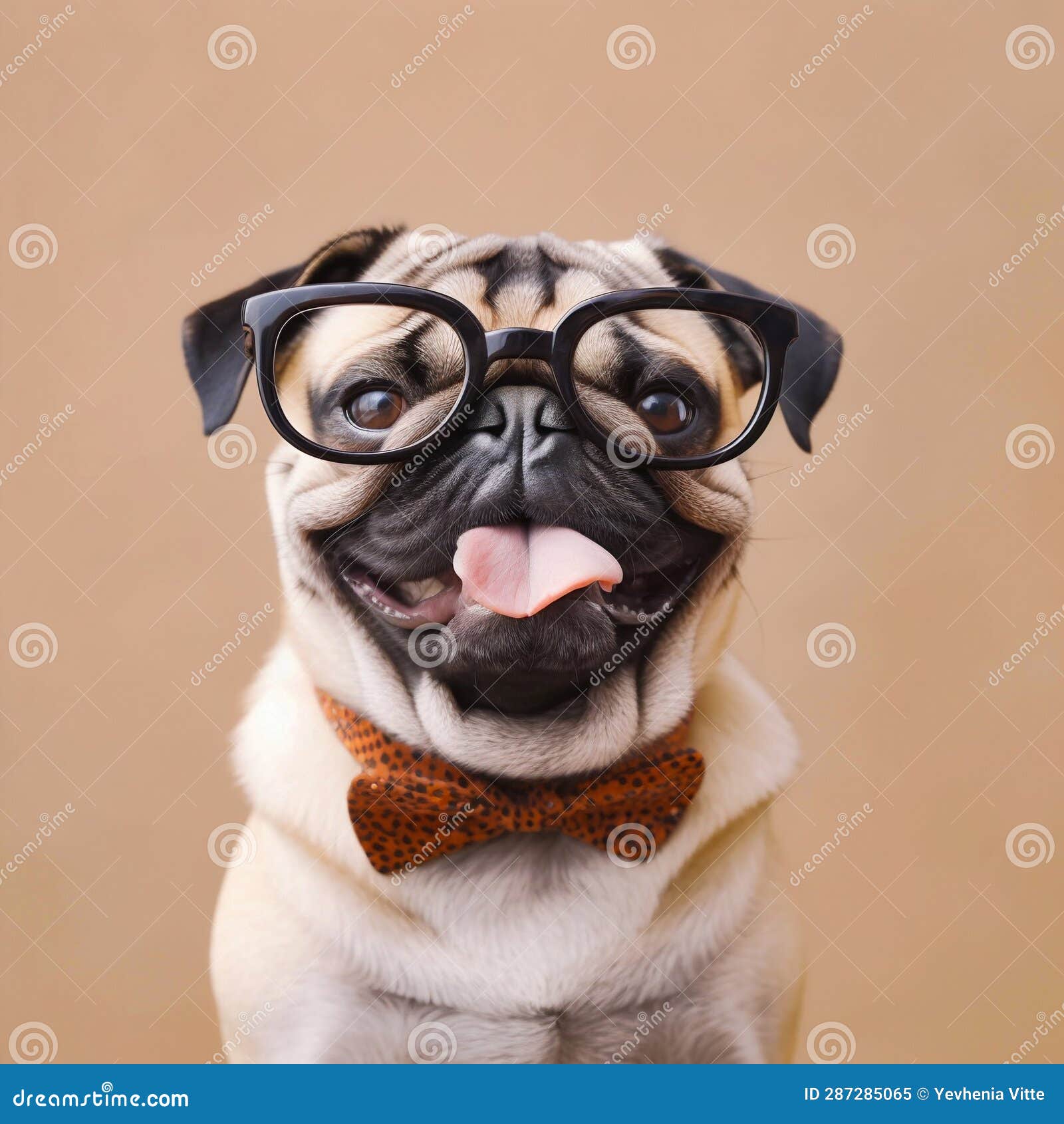 Cute Pug with Glasses on Solid Background. Generative AI Stock ...