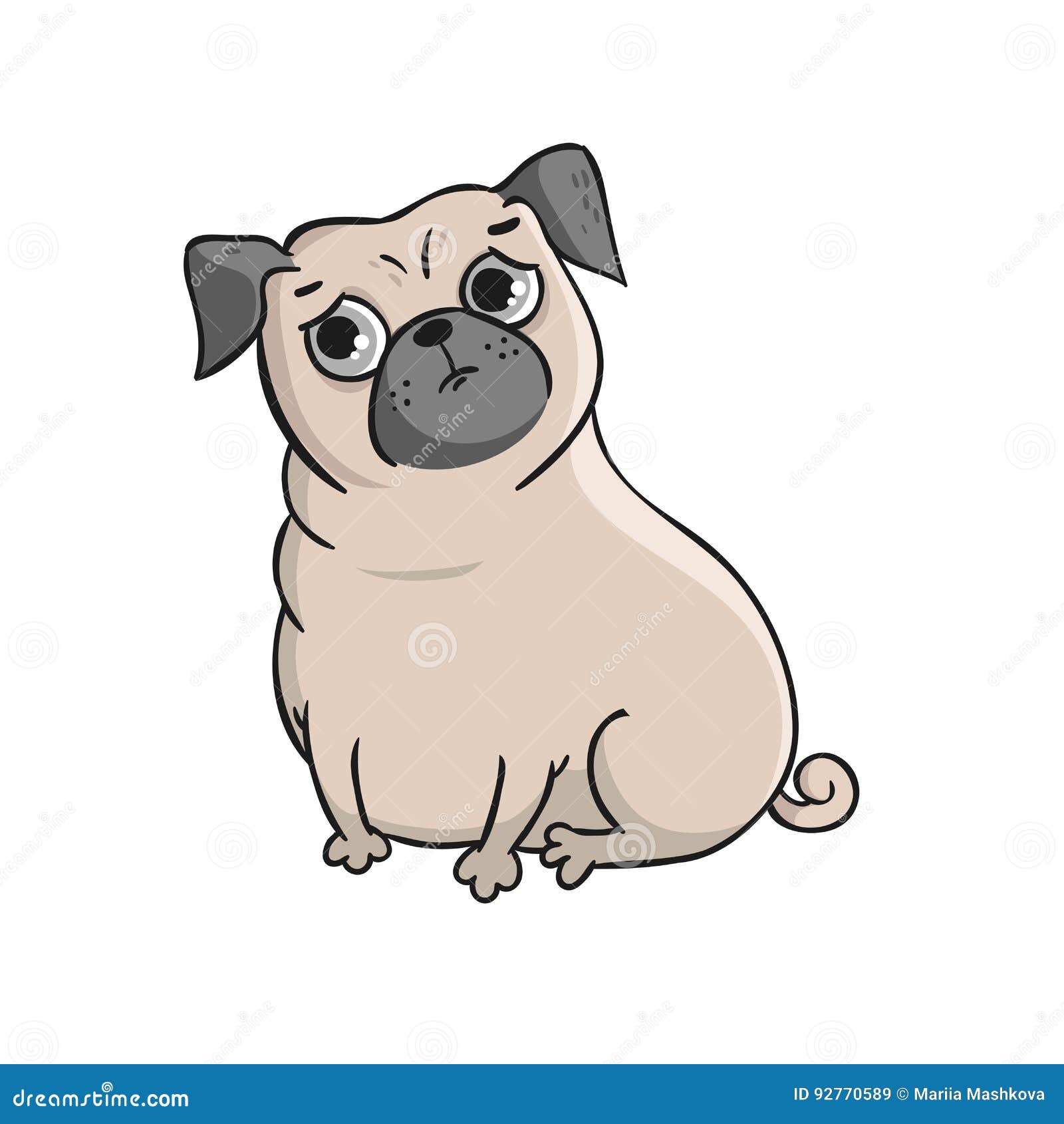 Cute Pug Isolated on White Background. Stock Vector - Illustration of ...