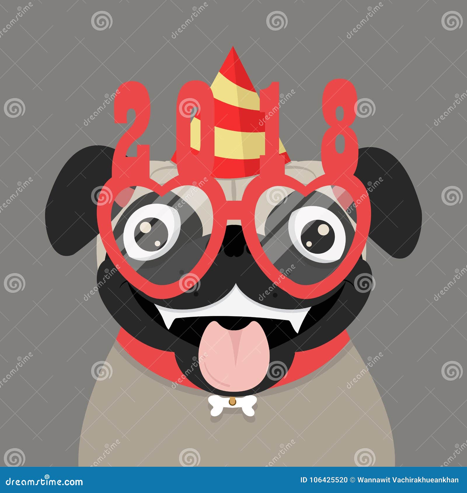 Cute Pug in a Party Hat with a Glasses Stock Vector - Illustration of ...