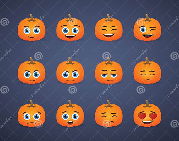 Cute Pumpkin Avatar Expression Set Stock Illustration - Illustration of ...