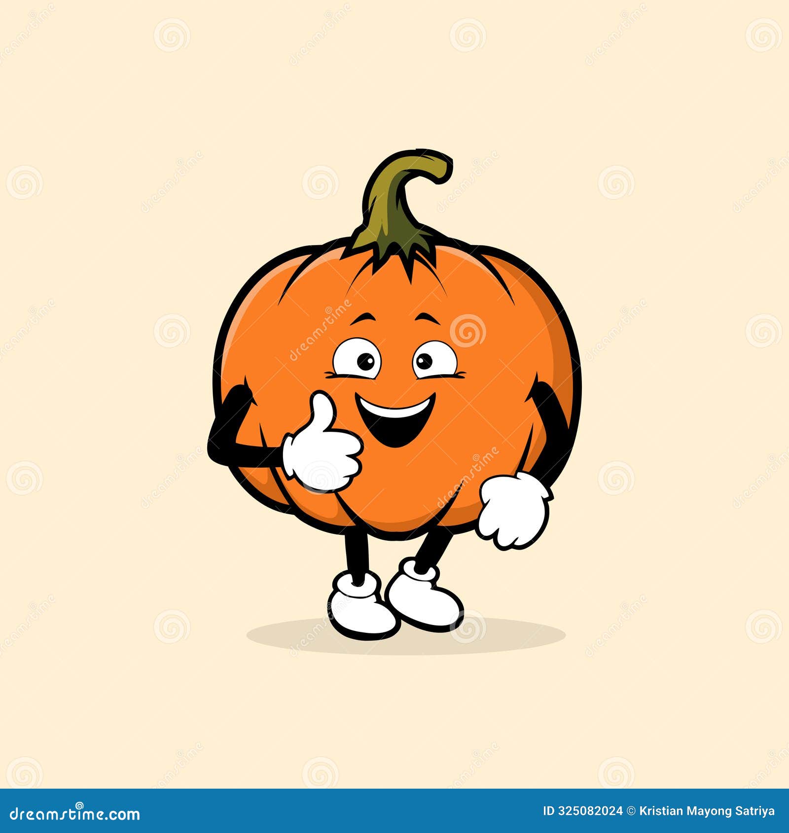 Cute Pumpkin Fruit Character with Thumbs Up Expression Stock ...