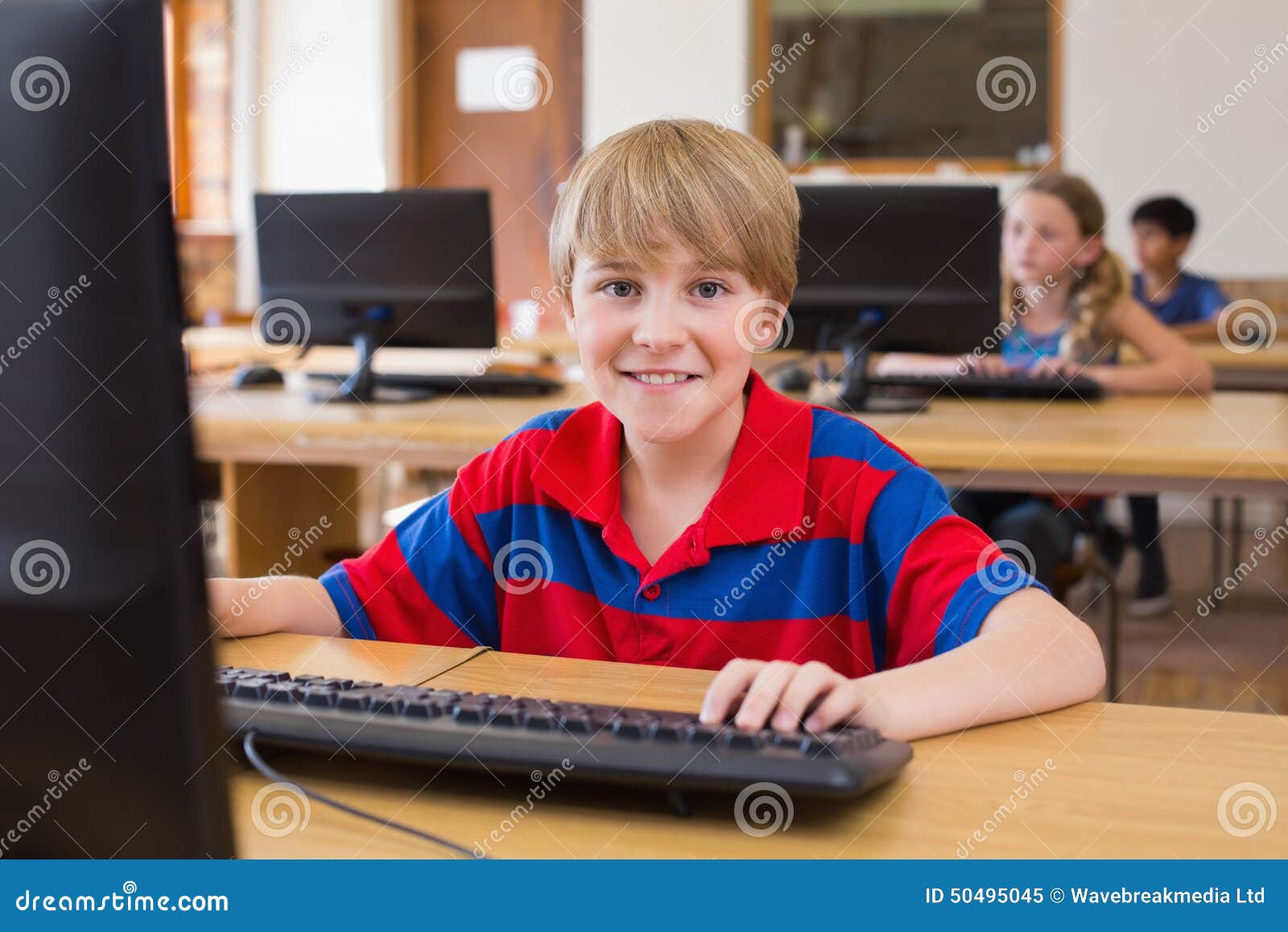Cute Pupil in Computer Class Stock Image - Image of male, learning ...