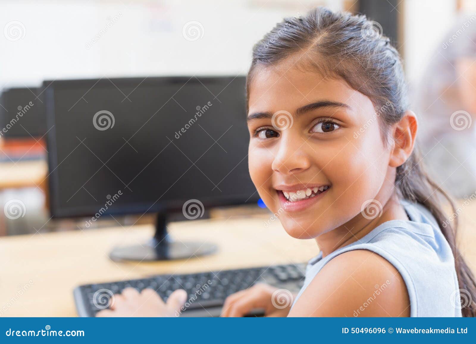 Cute Pupil in Computer Class Stock Photo - Image of learn, knowledge ...