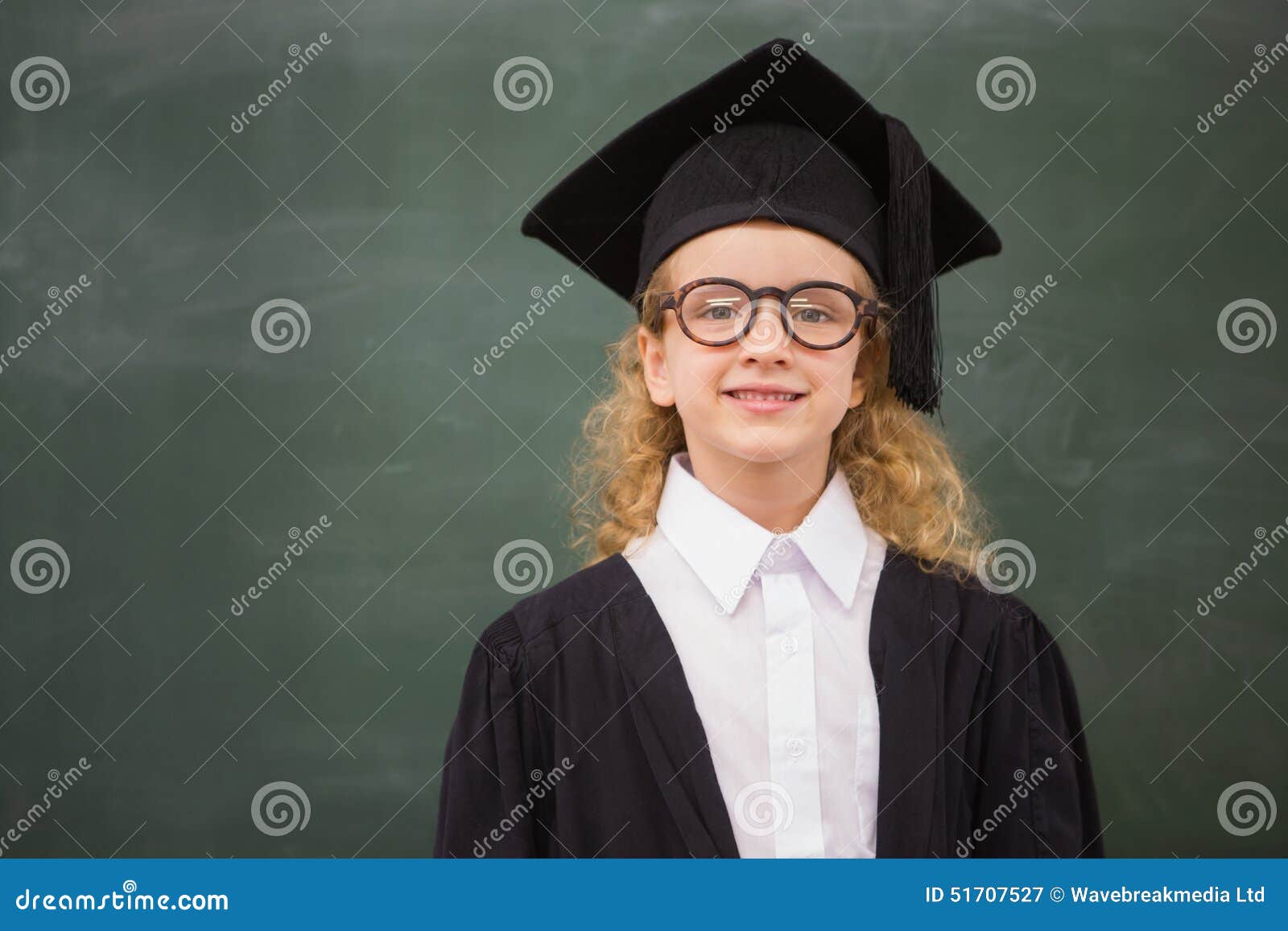Cute Pupil in Graduation Robe Stock Image - Image of chalkboard ...