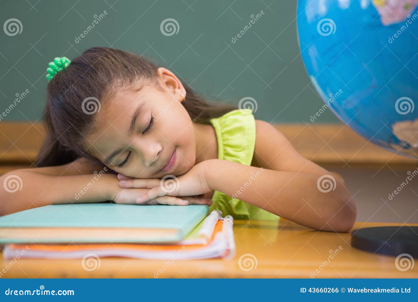 Cute Pupil Napping in Classroom with Globe Stock Photo - Image of ...