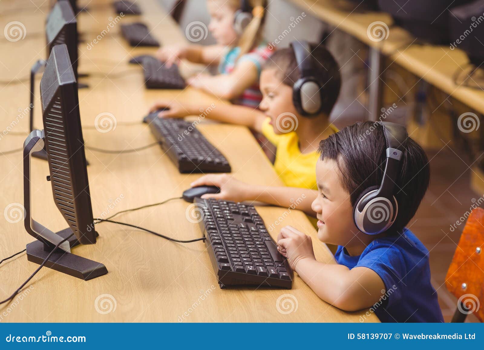 Cute Pupils in Computer Class Stock Image - Image of indoors ...