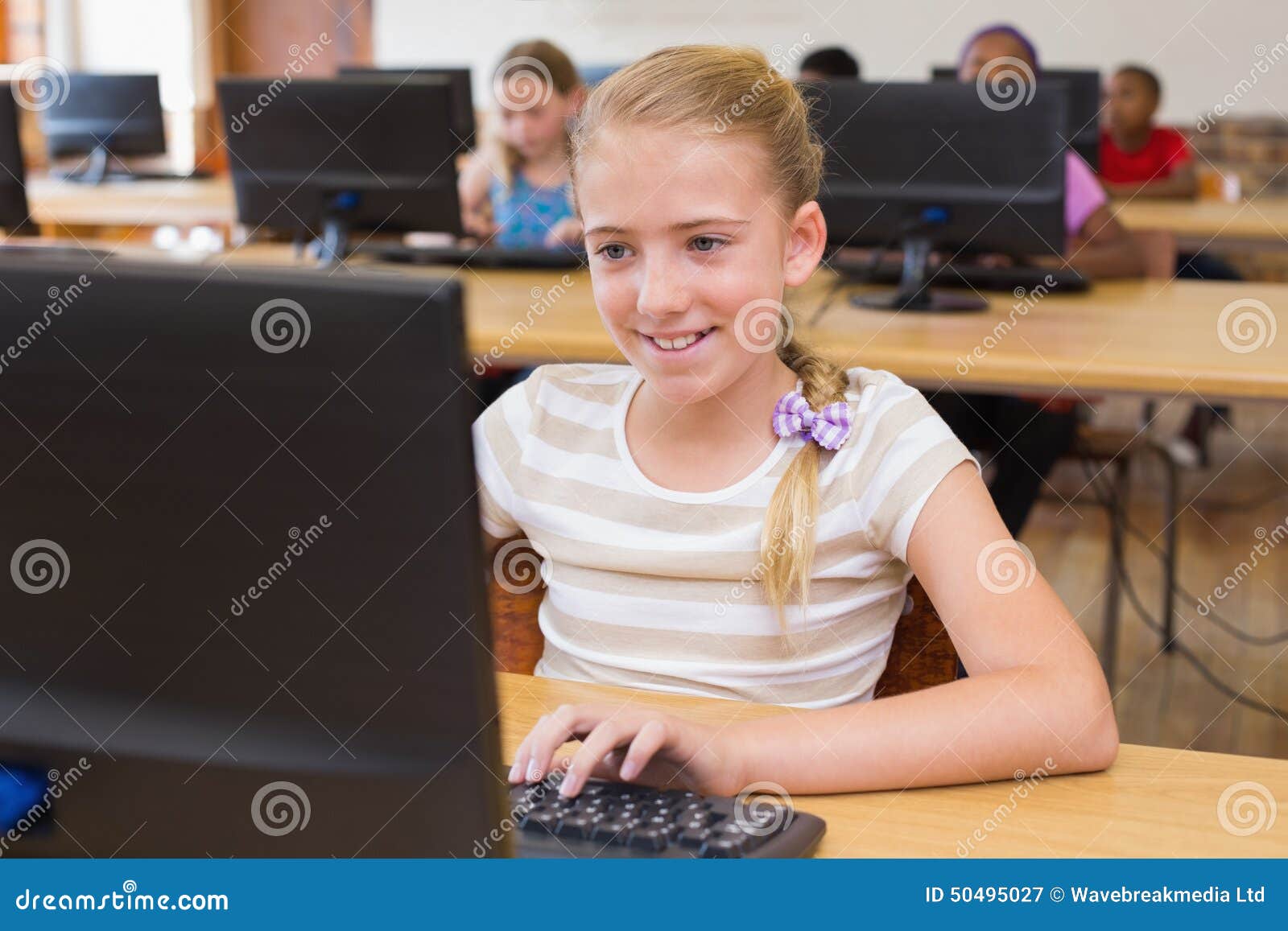 Cute Pupils in Computer Class Stock Image - Image of desk, girl: 50495027