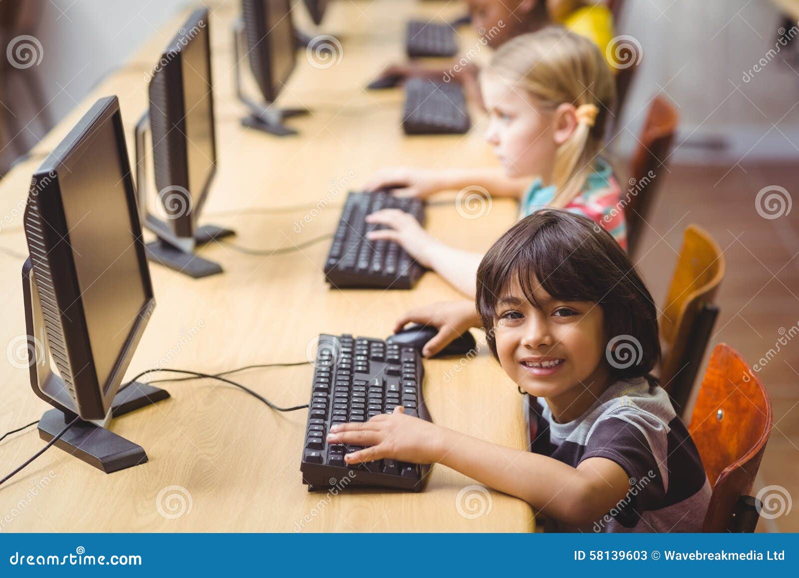 Cute Pupils in Computer Class Stock Image - Image of smiling, portrait ...