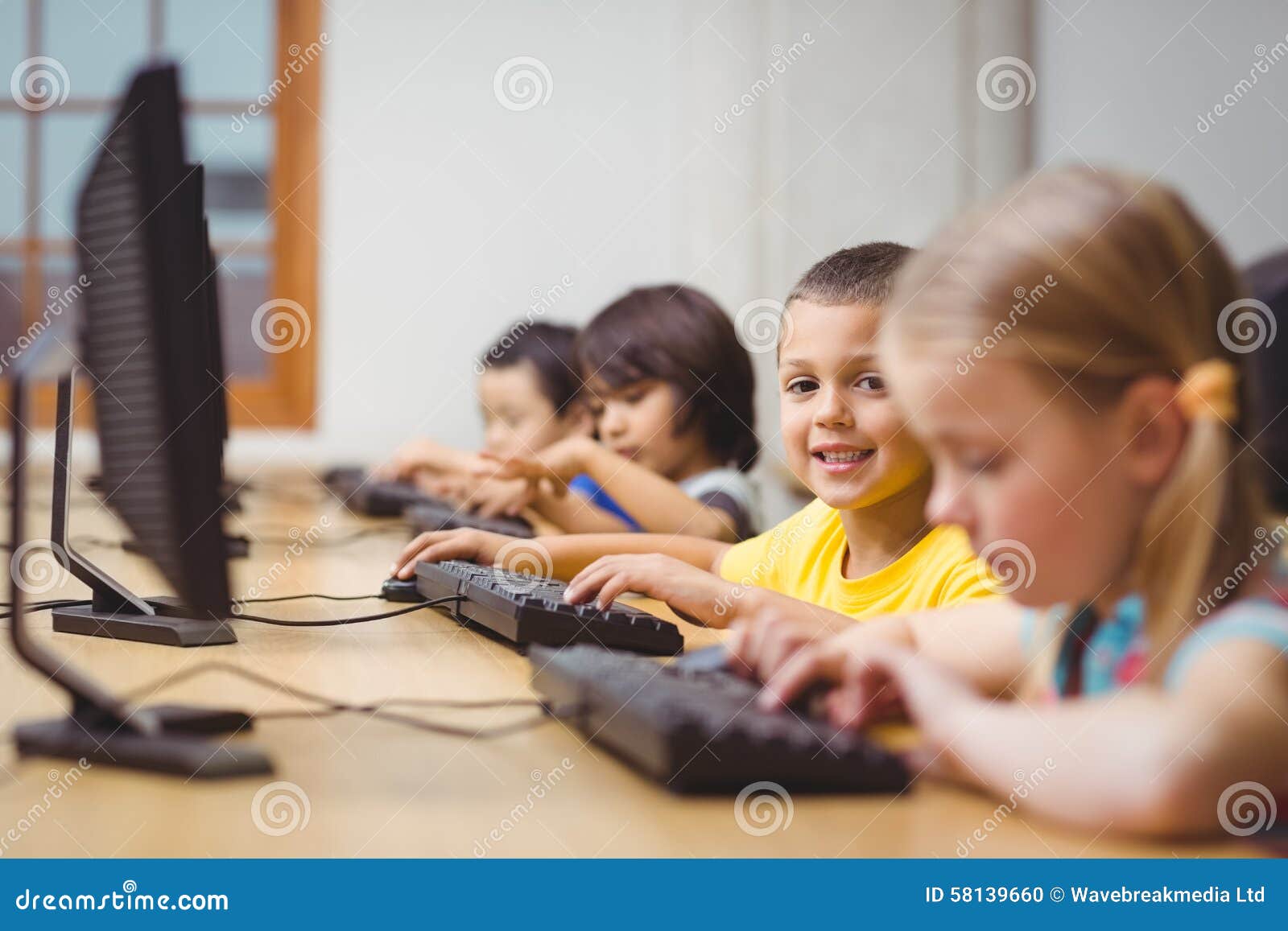 Cute Pupils in Computer Class Stock Photo - Image of computer ...