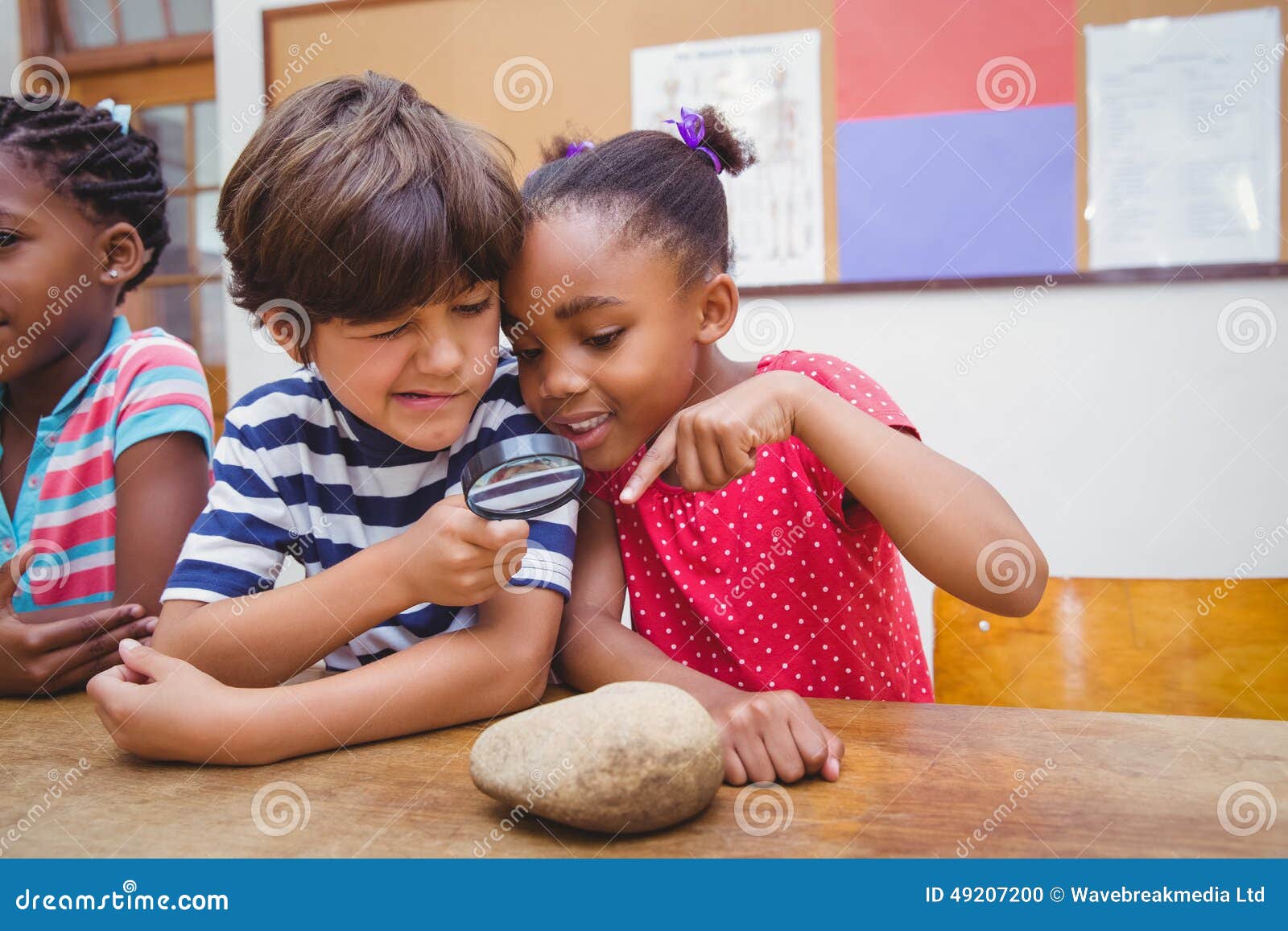 Cute Pupils Looking through Magnifying Glass Stock Photo - Image of ...