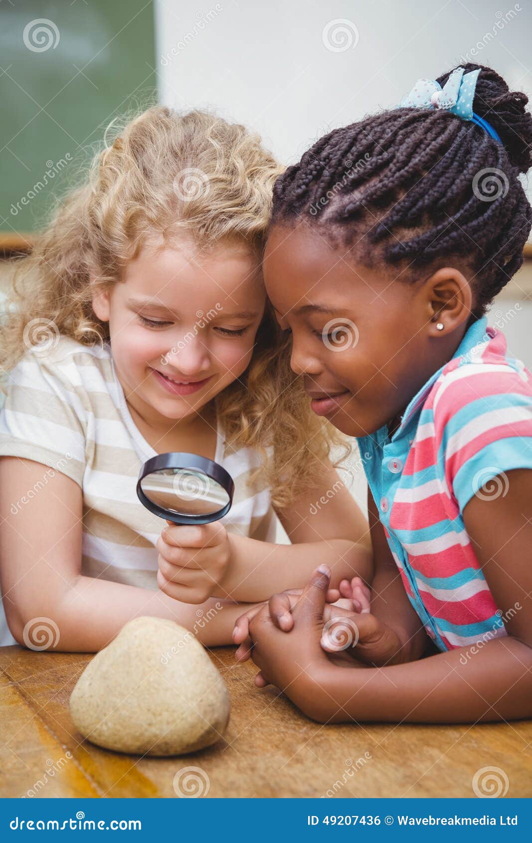 Cute Pupils Looking through Magnifying Glass Stock Photo - Image of ...