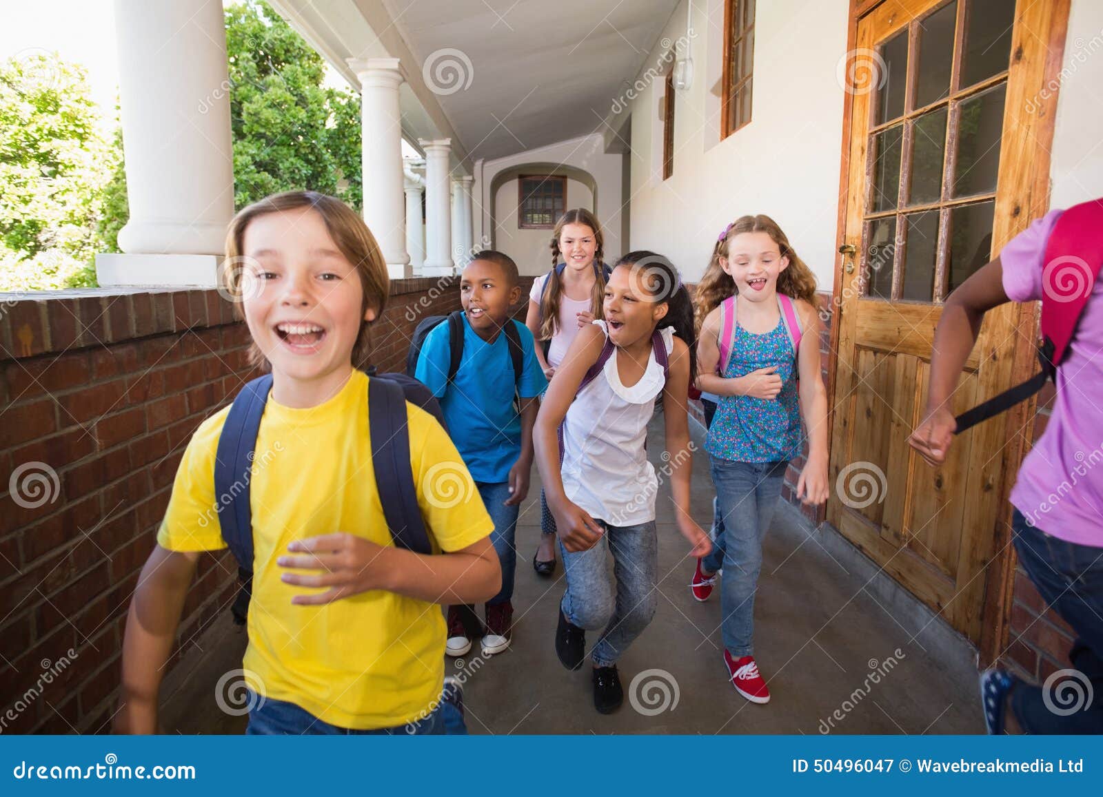 Cute Pupils Running Down the Hall Stock Image - Image of learning ...