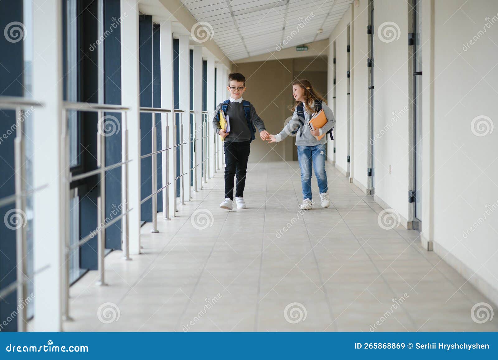 Cute Pupils Running Down the Hall at the Elementary School Stock Image ...
