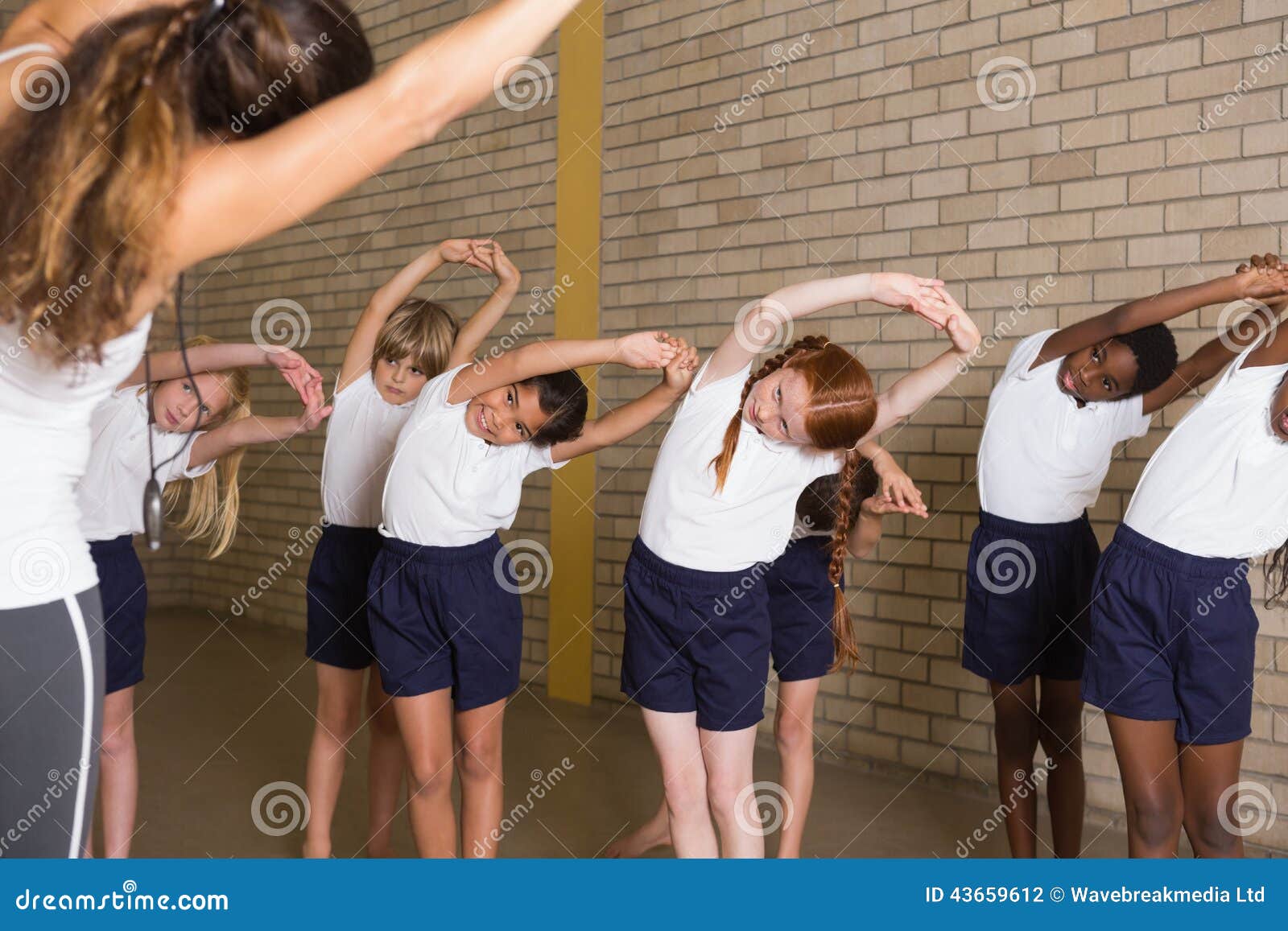 Cute Pupils Warming Up in PE Uniform Stock Photo - Image of classmates ...