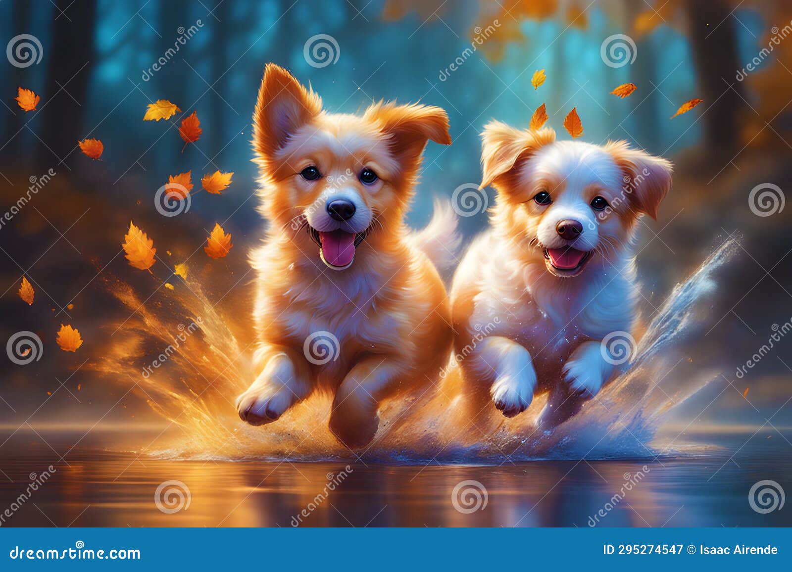 Cute Puppies Playing Splash Autumn Explosion Atmosphere Generated by Ai ...
