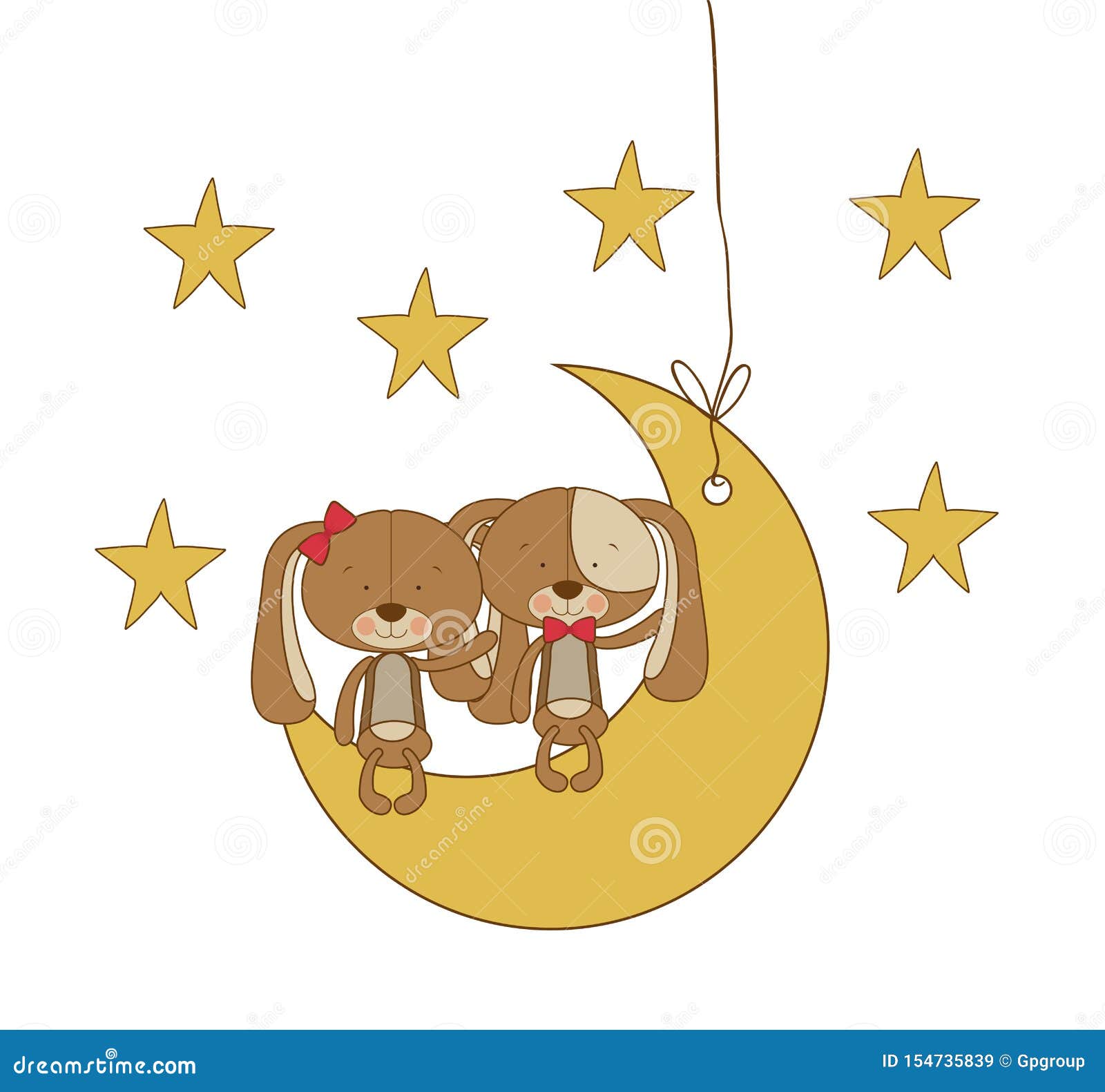 Cute Puppies Sitting on the Moon Stock Vector - Illustration of mammal ...