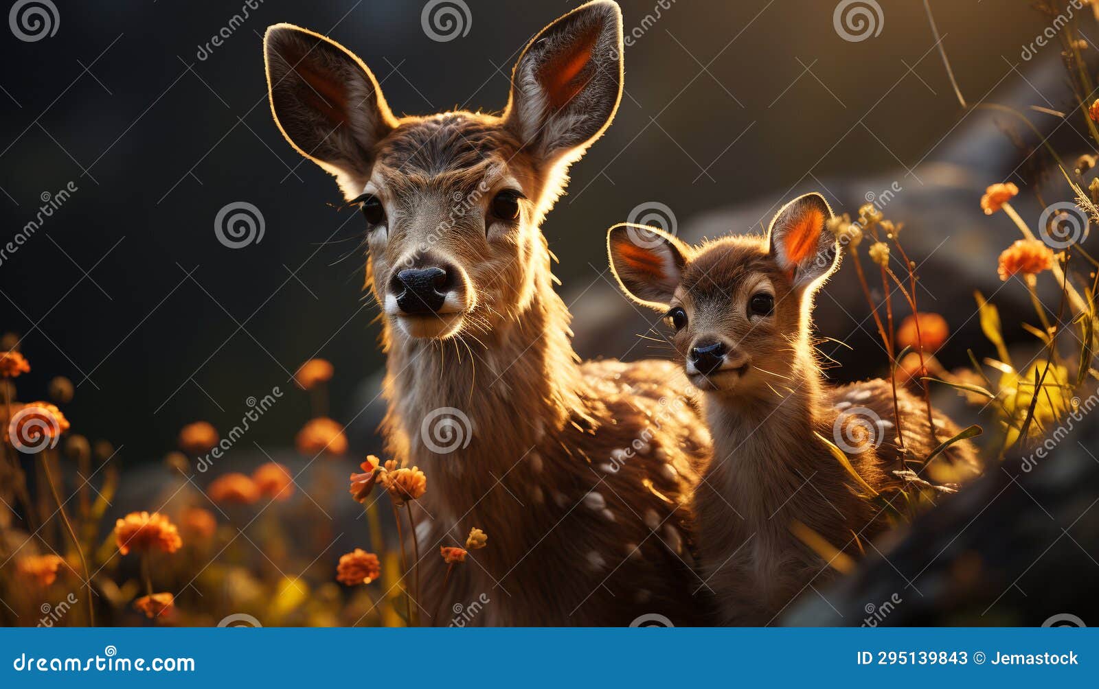 Cute Puppy and Deer Playfully Together in Meadow Generated by AI Stock ...