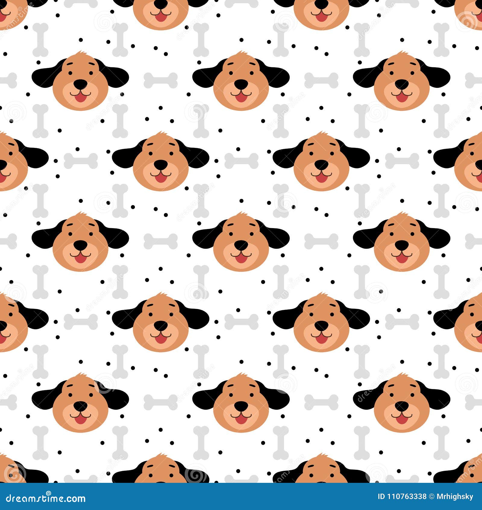Cute Puppy Face Seamless Pattern Stock Vector - Illustration of fabric ...