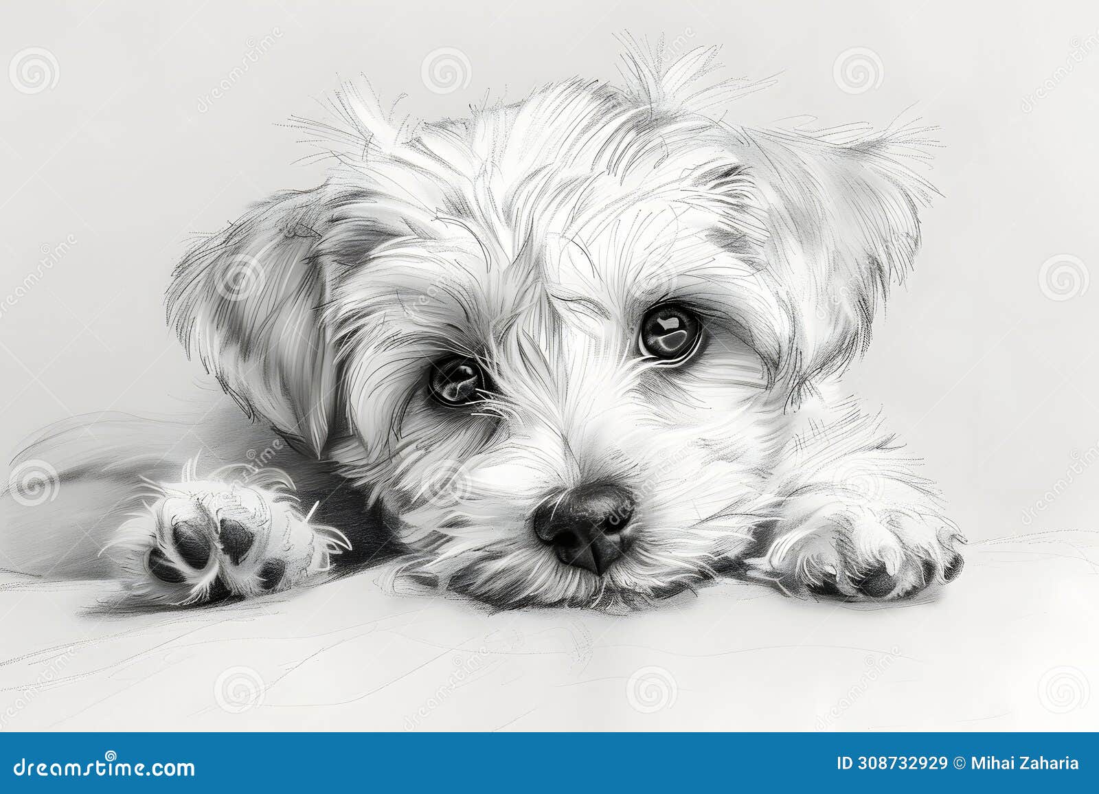 A Cute Puppy. Pencil Drawing Sketch. Generative AI Stock Illustration ...