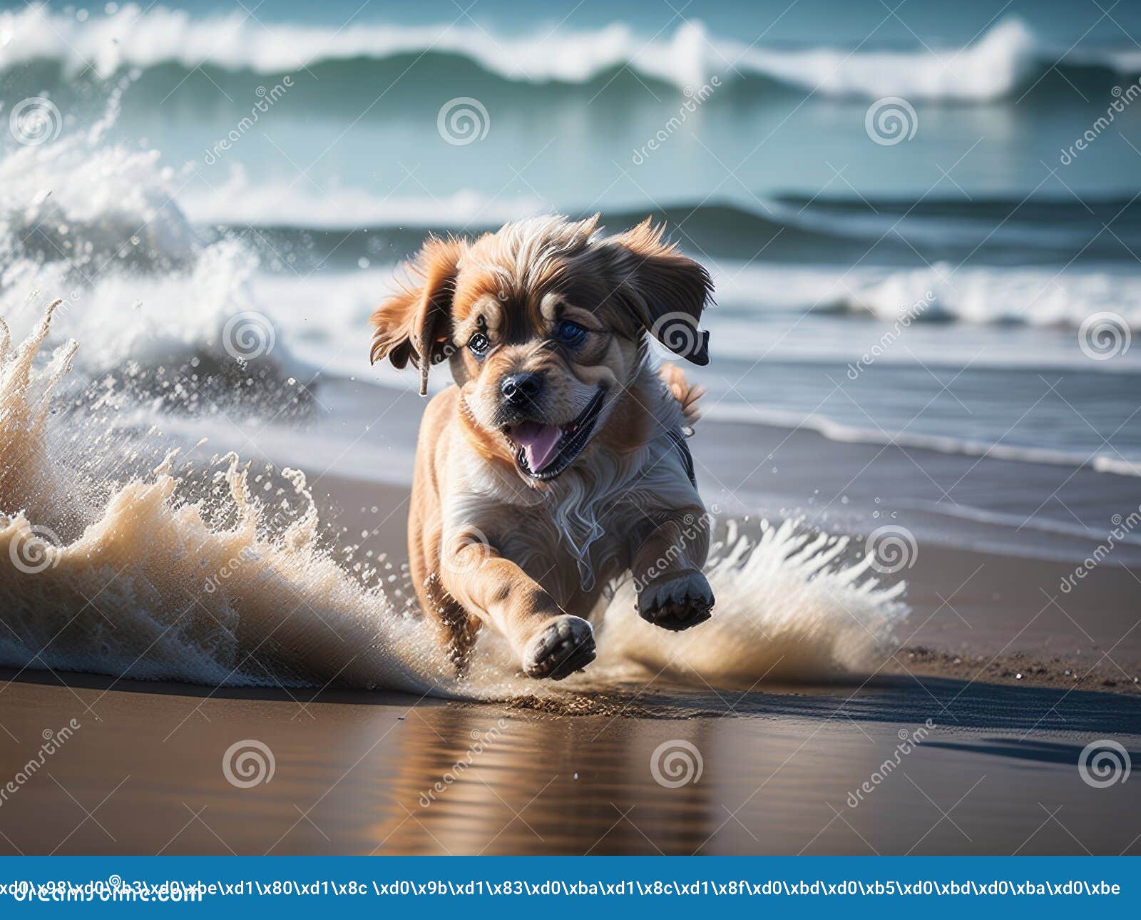 Cute Puppy is Running on the Beach with Waves. Ai Generative Stock Illustration - Illustration ...