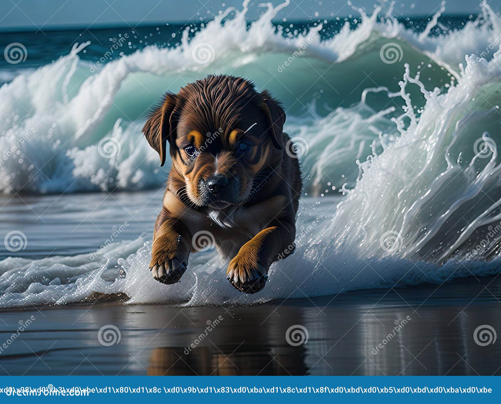 Cute Puppy is Running on the Beach with Waves. Ai Generative Stock Illustration - Illustration ...