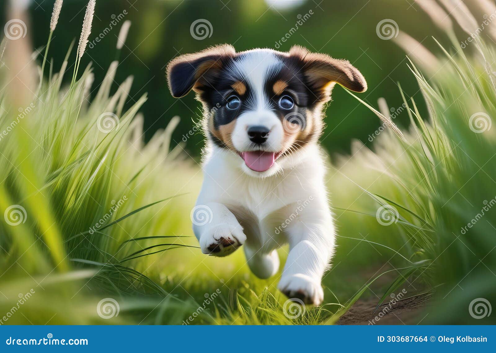 Cute Puppy Running on the Grass Stock Photo - Image of green, nature ...