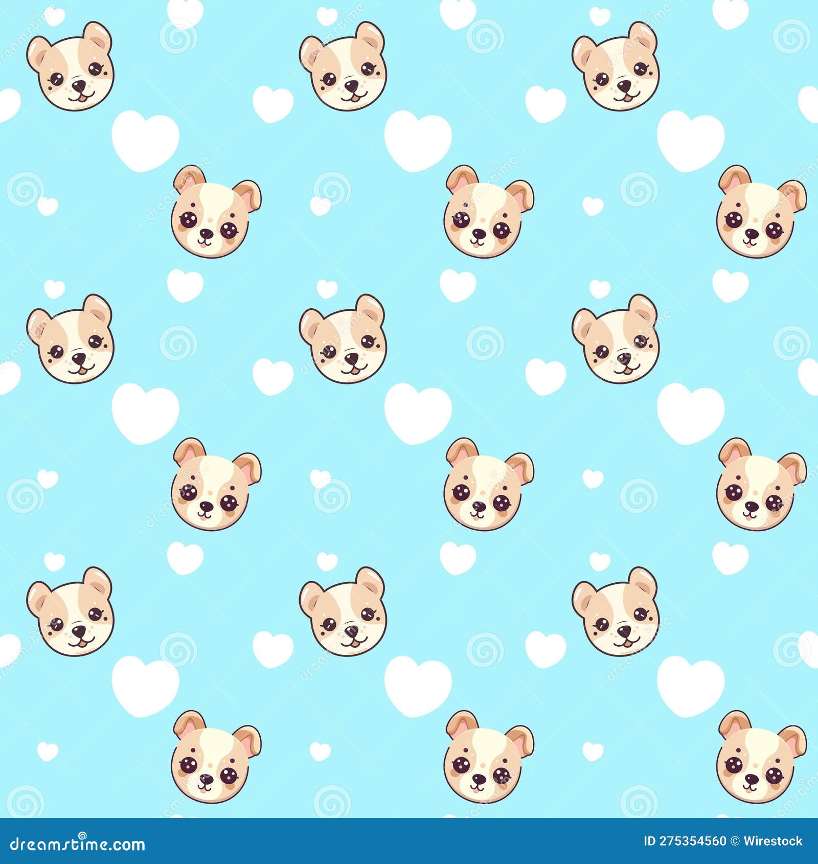 Cute Puppy Seamless Pattern on a Pastel Blue Background. Stock ...