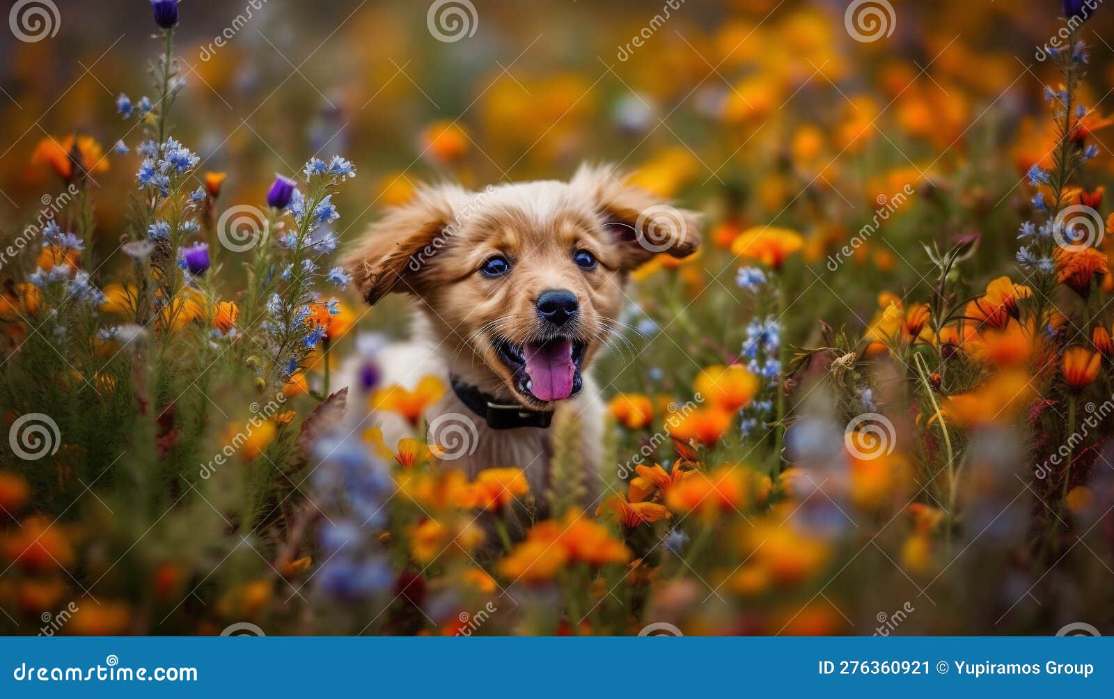 Cute Puppy Sitting in Meadow, Enjoying Springtime Generated by AI Stock ...