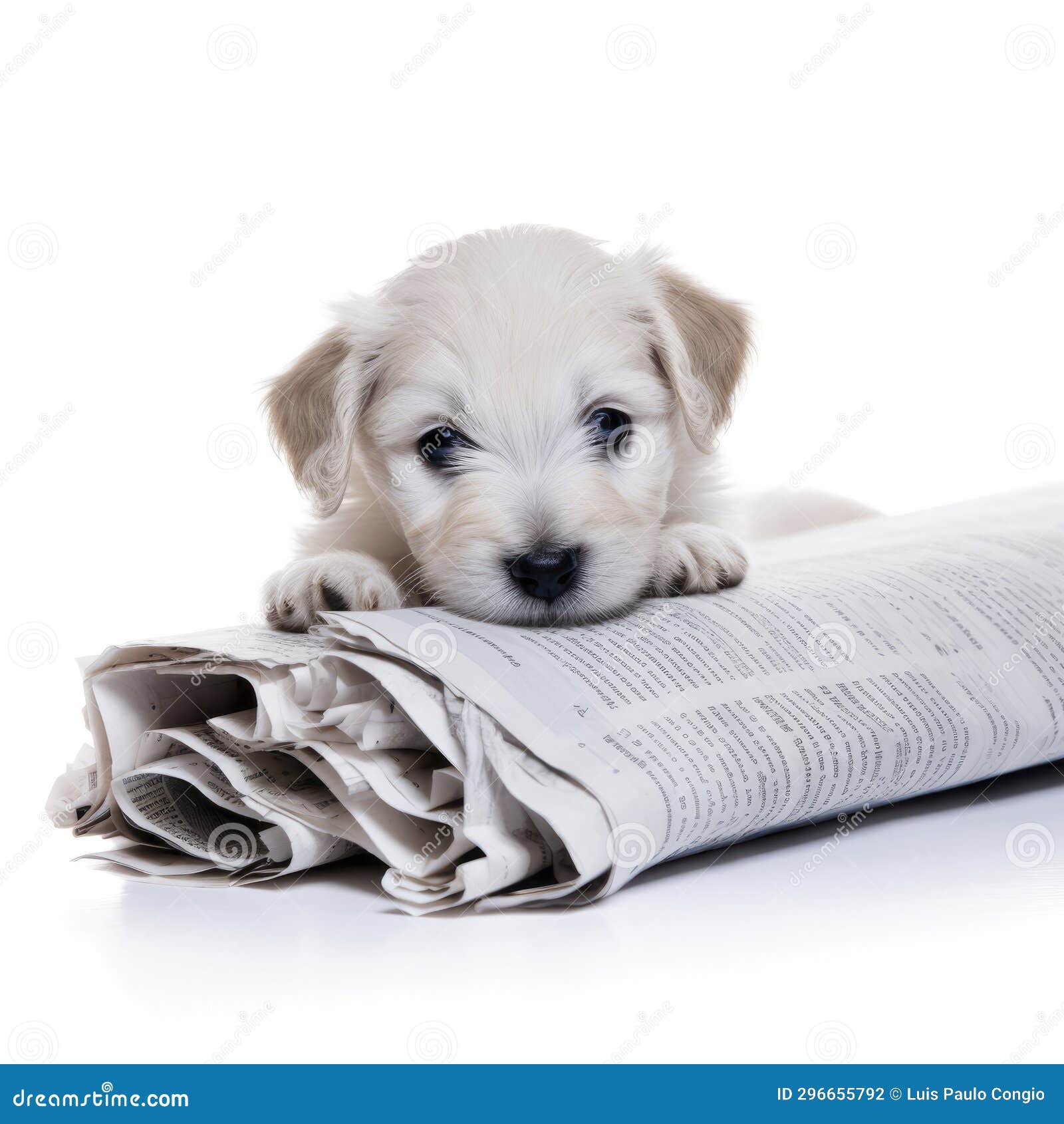 A Cute Puppy Sitting on a Newspaper Stock Illustration - Illustration ...
