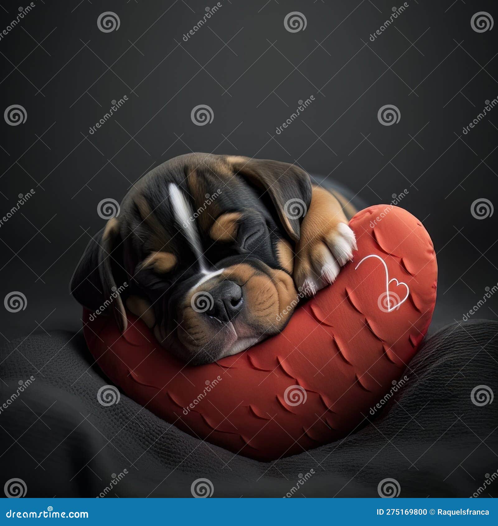A Cute Puppy Sleeping in a Heart-shaped Pillow. Generative Ai Stock ...