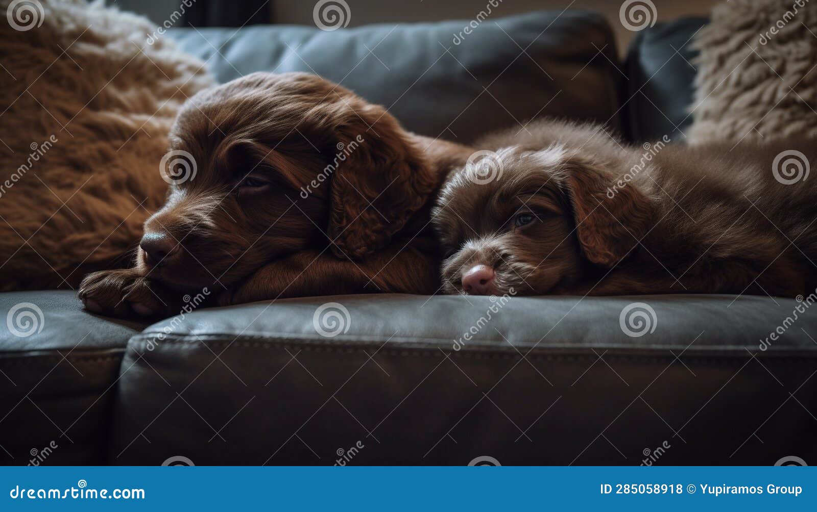 Cute Puppy Sleeping on Sofa, Surrounded by Love and Comfort Generated ...