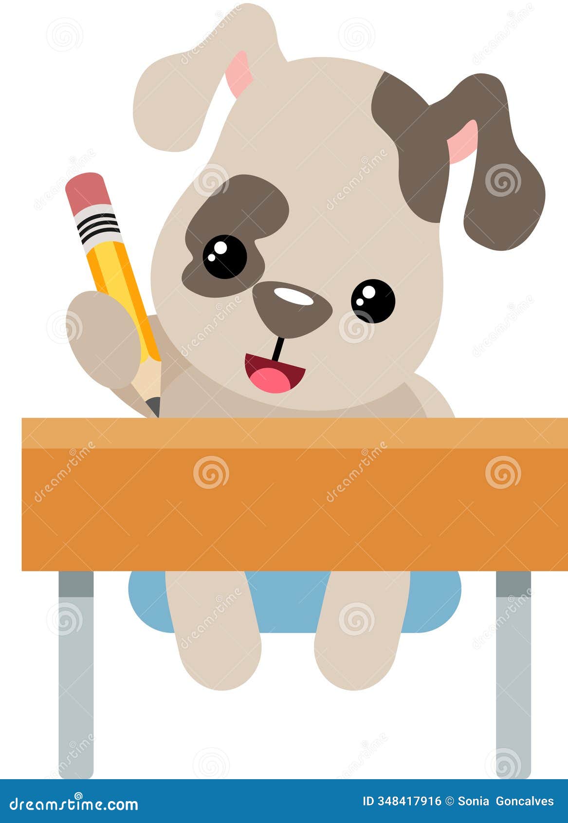 Cute Puppy Student Sitting at a Table Stock Illustration - Illustration ...
